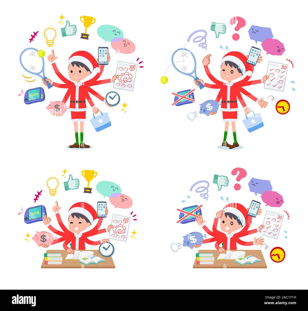 set of Santa Claus costume boy who perform multitasking in the school ...