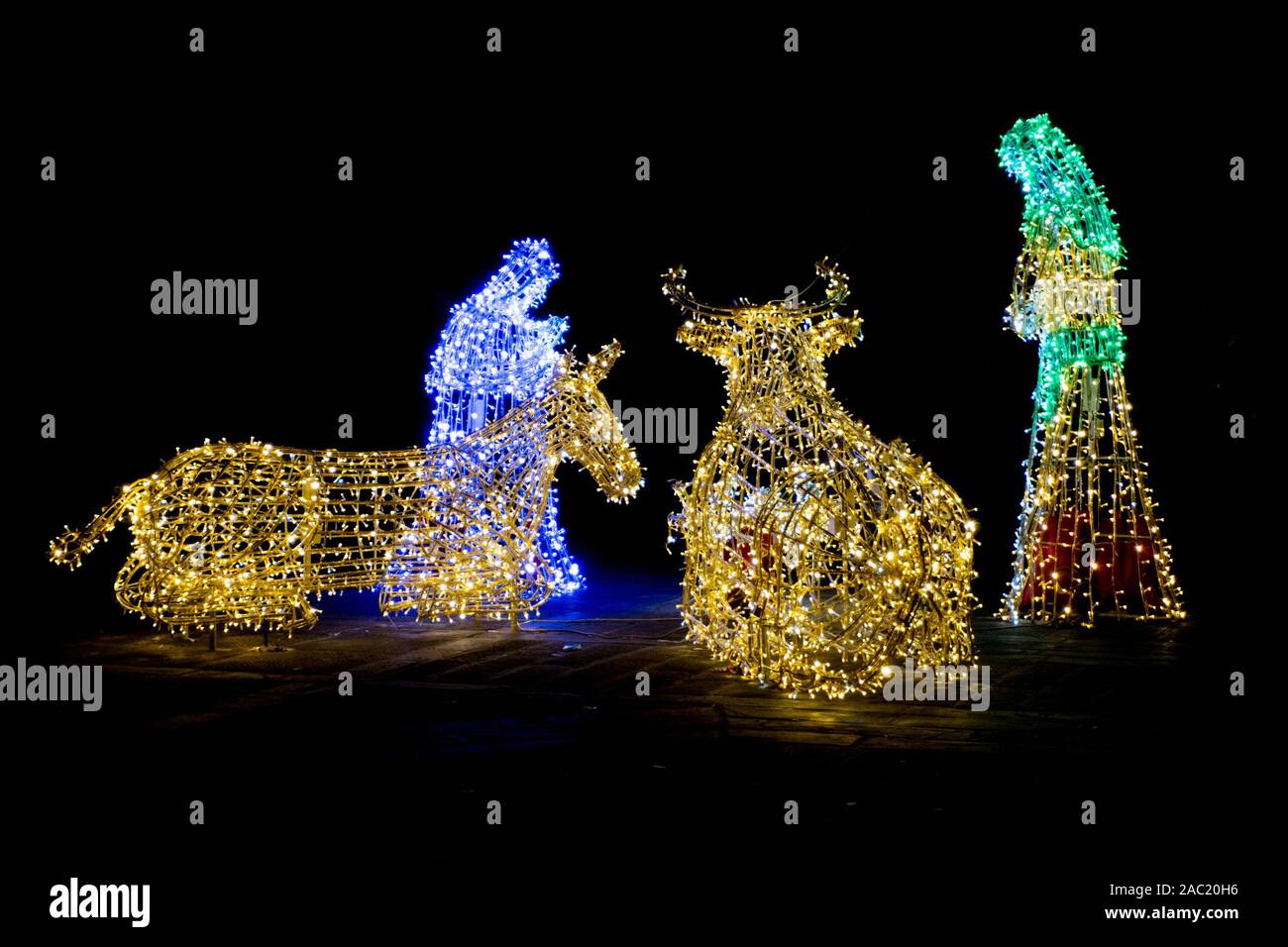 Christmas Nativity made of light at night Stock Photo - Alamy
