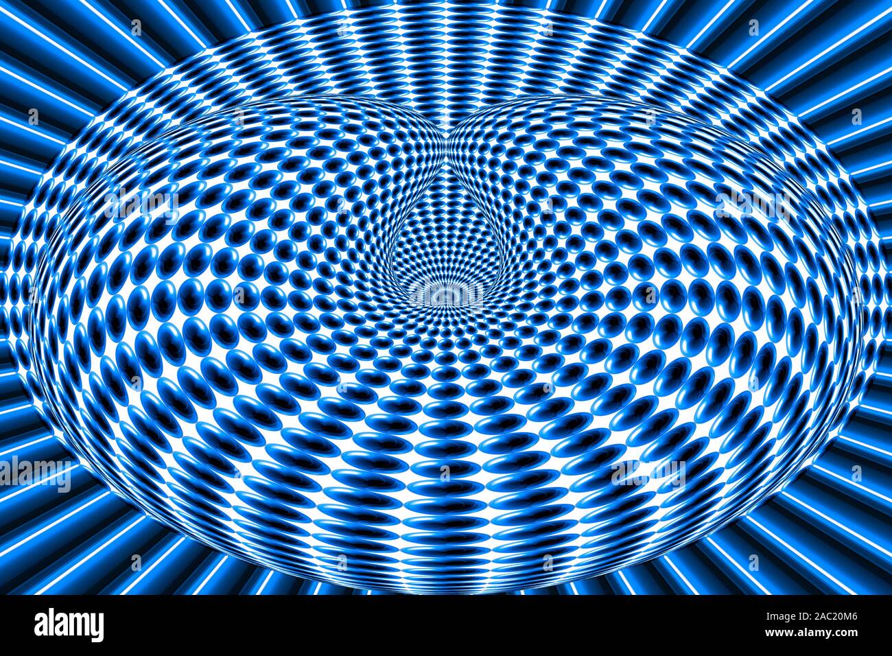 abstract background blue spheres that are drawn into an infinite hole ...