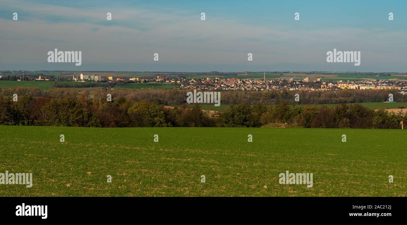 Opava town with rural landscape around in Czech republic from field ...