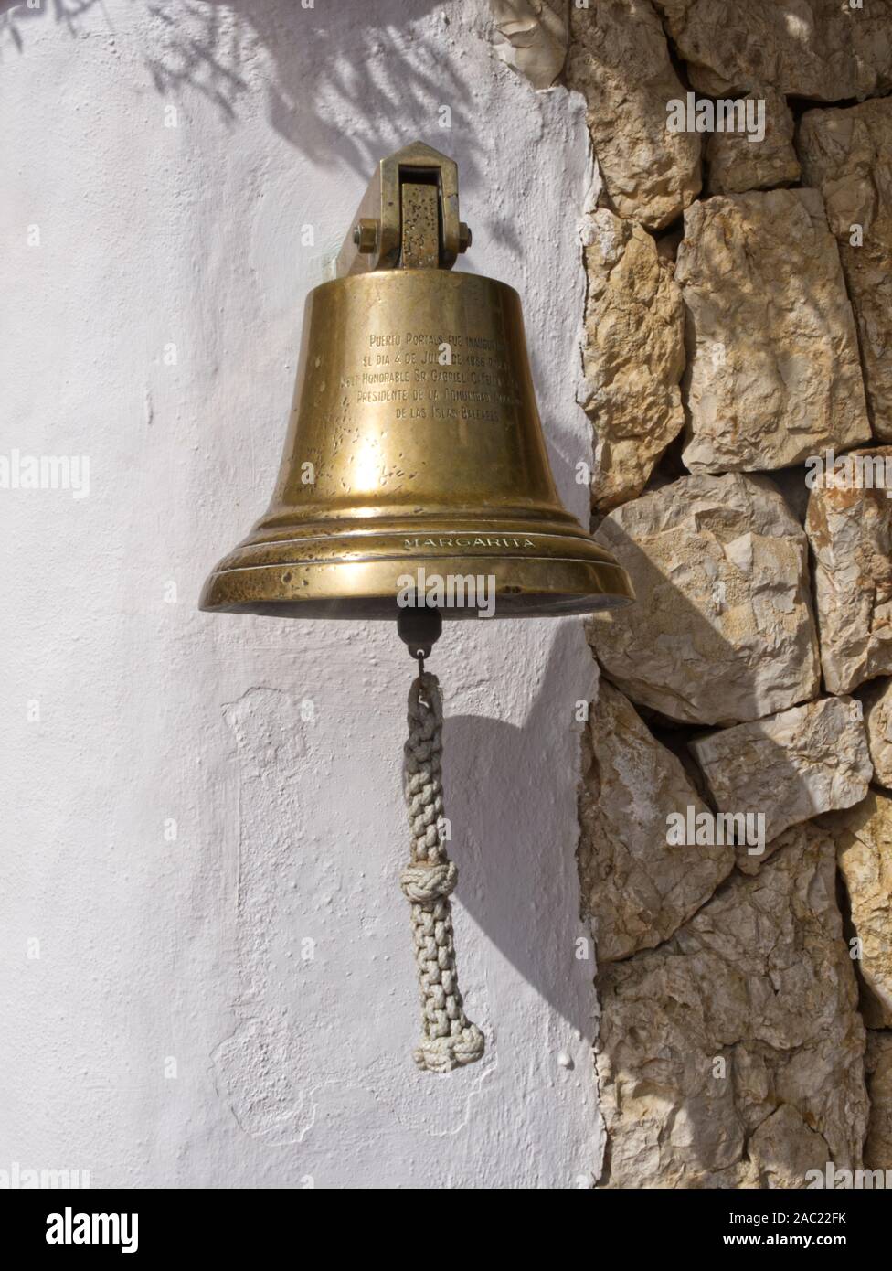 The Brass Port Bell on the control tower of Puerto Portals, Palma de ...