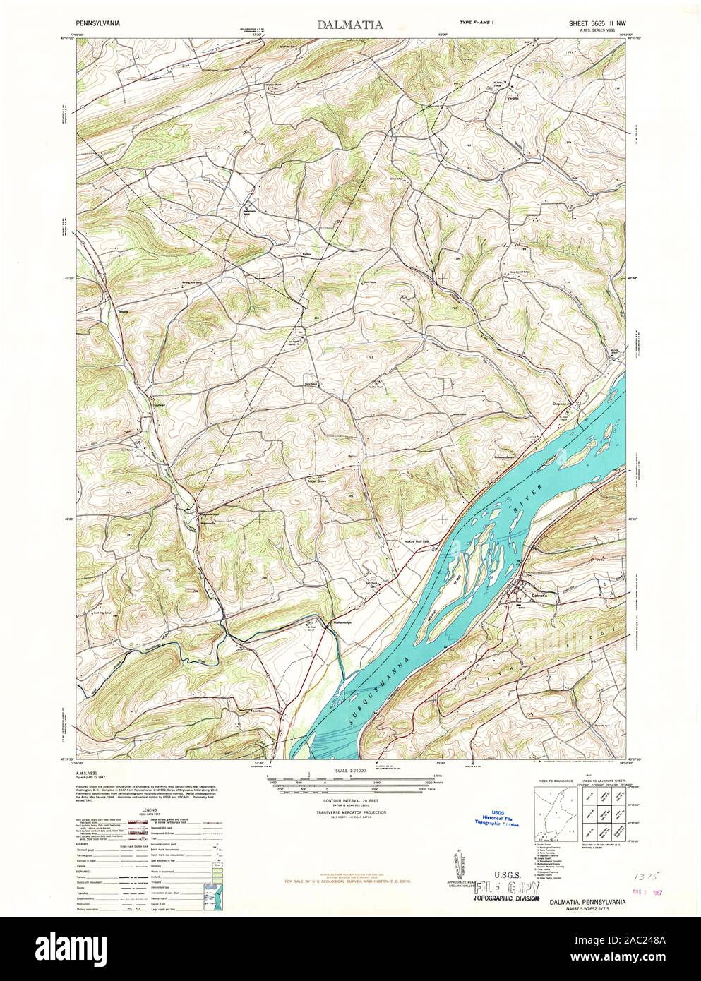 USGS TOPO Map Pennsylvania PA Dalmatia 170573 1947 24000 Restoration ...