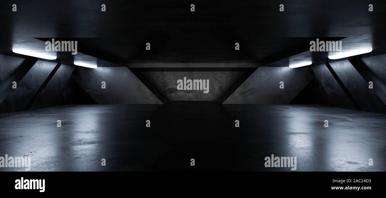 Underground concrete basement with low key blue lighting industrial ...