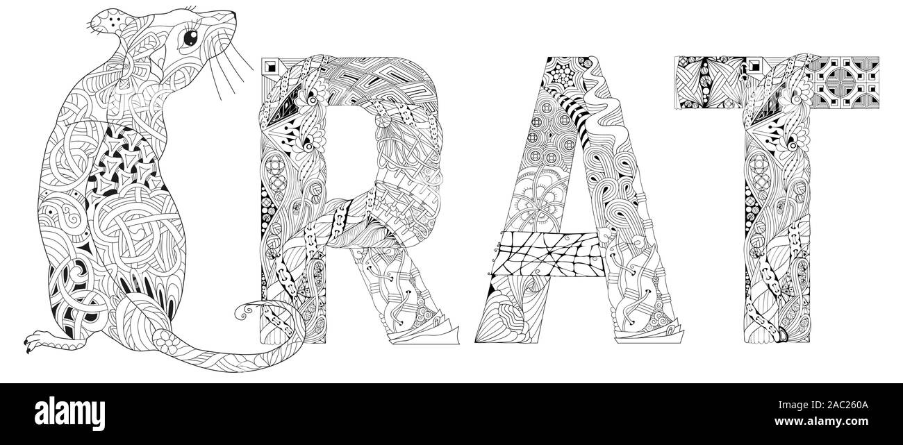 Zentangle stylized rat with word RAT. Hand Drawn lace vector ...
