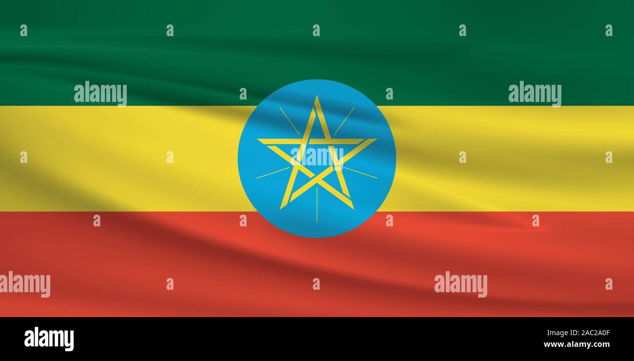 Waving Ethiopia flag, official colors and ratio correct. Ethiopia ...