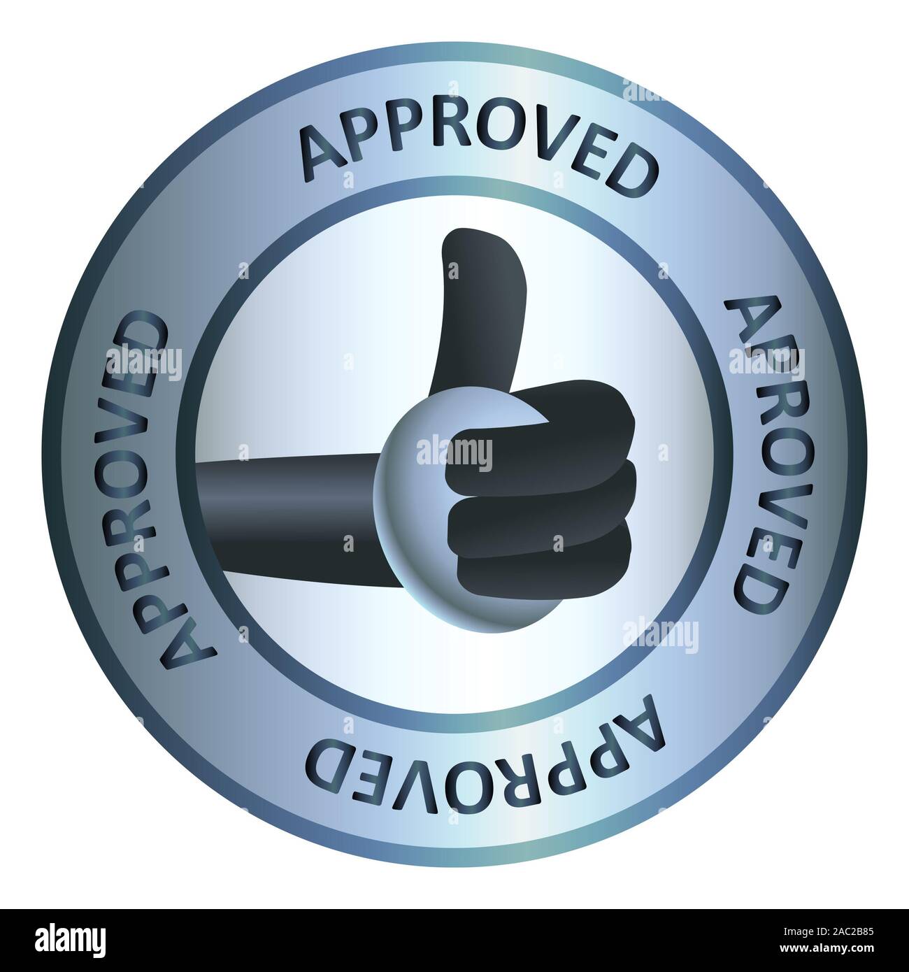 3d illustration of little robot business thumb up hand in emblem of ...