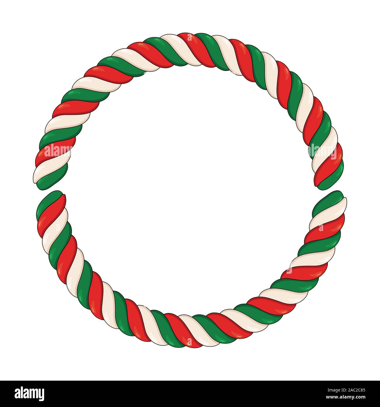candy cane circle frame isolated on white background. Swirl hard candy ...