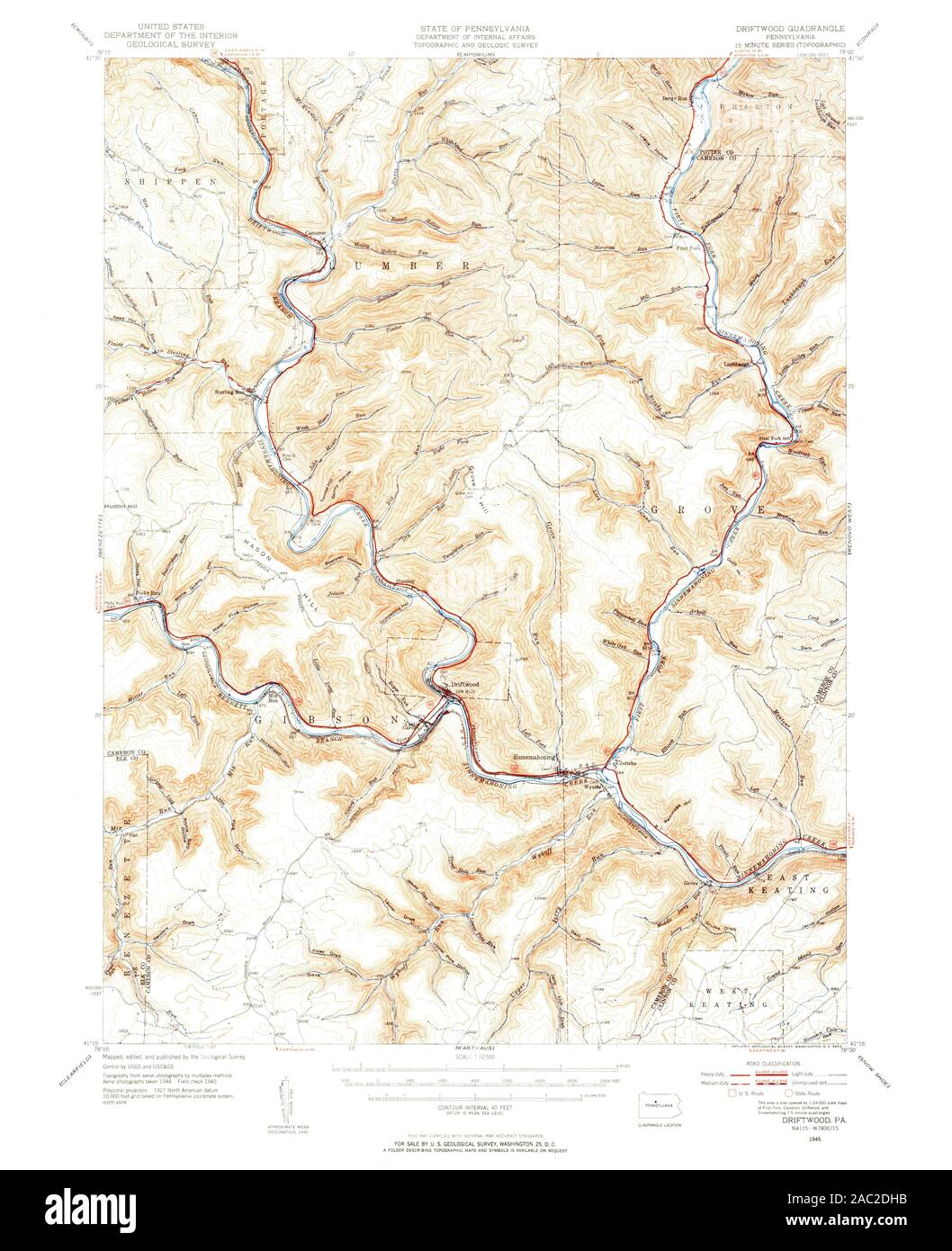 USGS TOPO Map Pennsylvania PA Driftwood 461718 1945 62500 Restoration ...