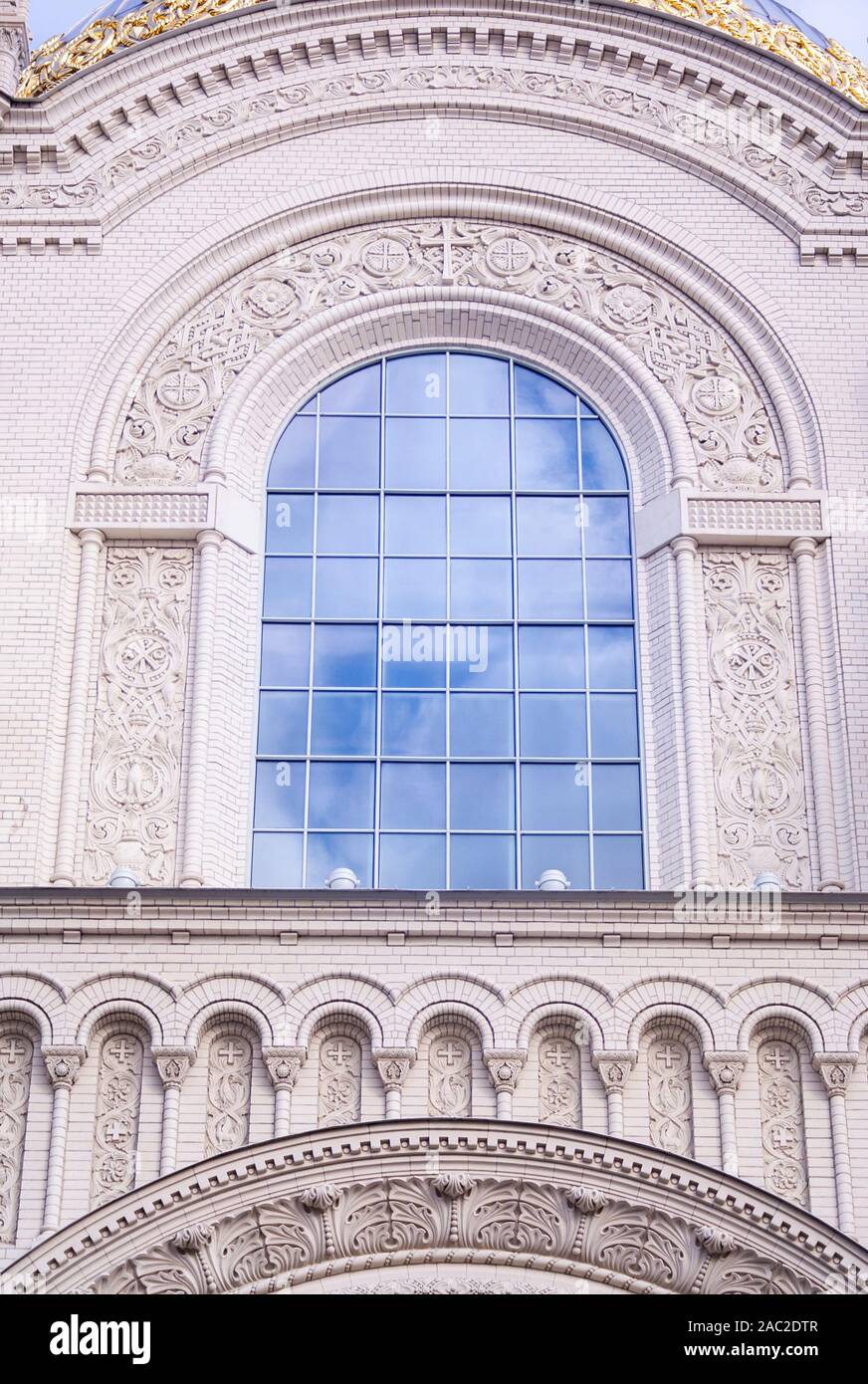 Close up of window on church. Old window on ancient Christian orthodox ...