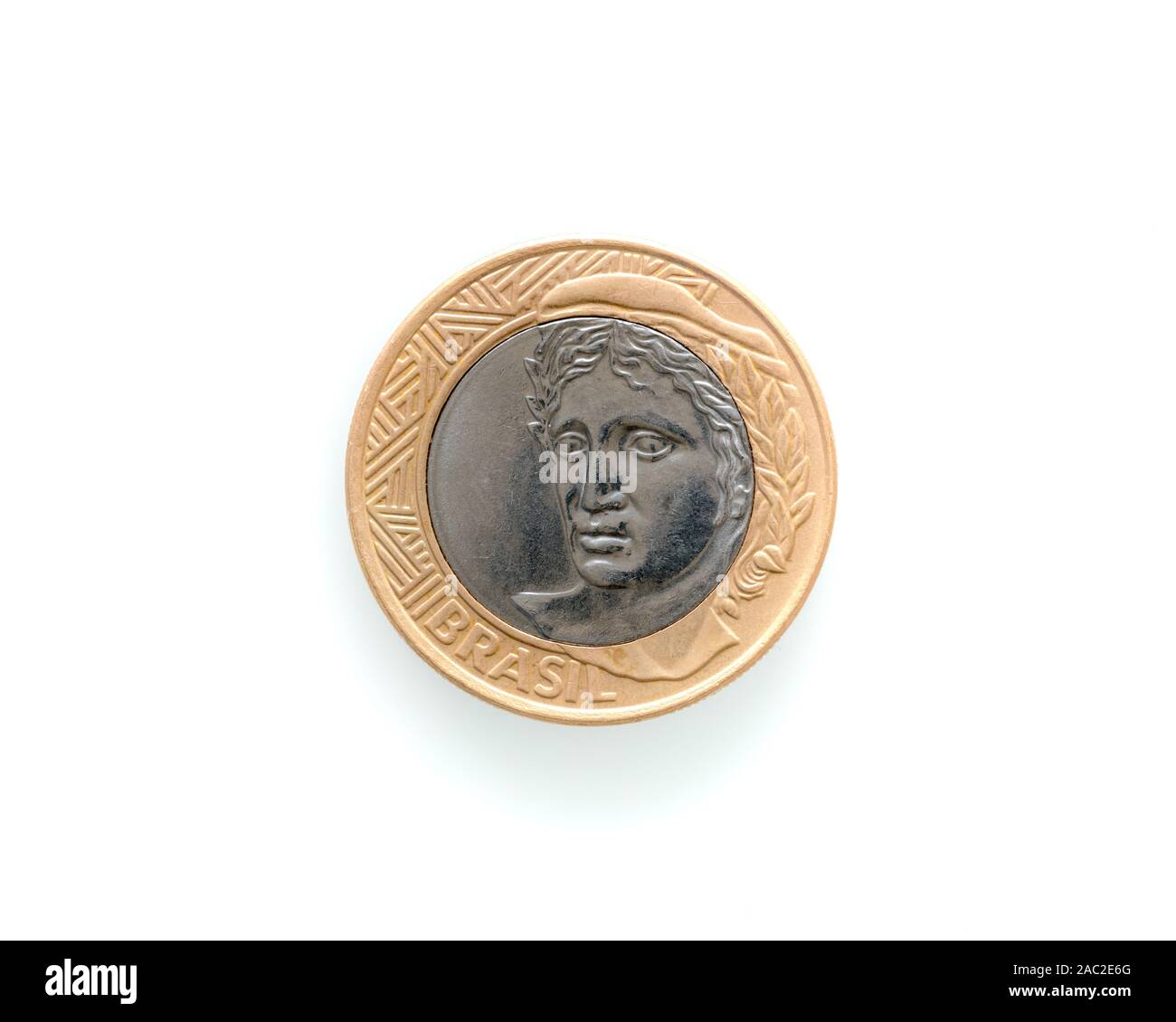 one real brazilian coin / white background Stock Photo - Alamy