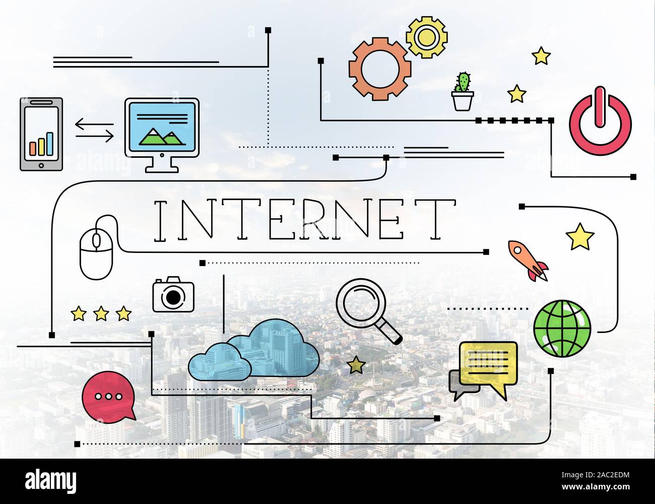 Internet connection sketch with media signs Stock Photo - Alamy