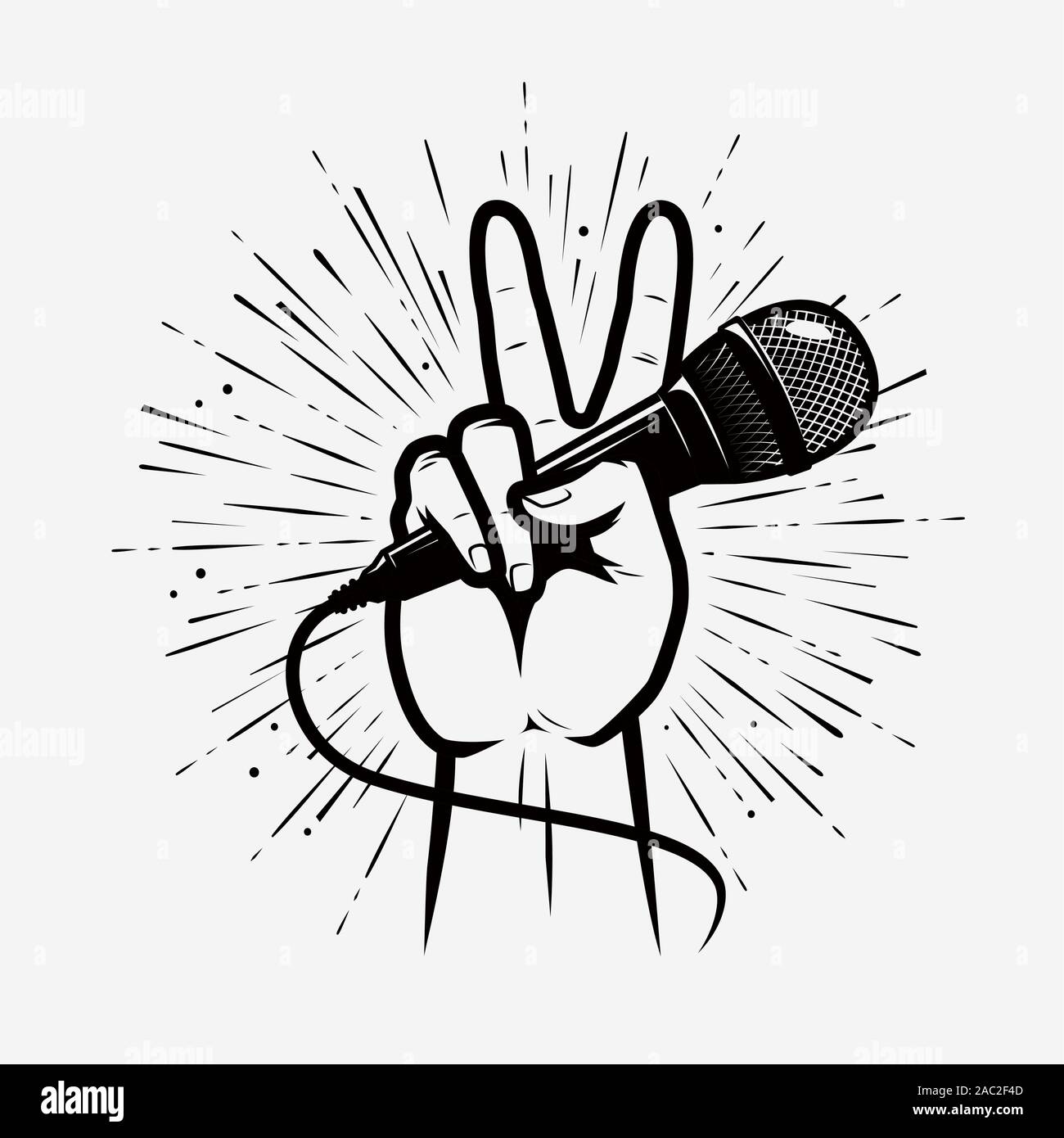 Microphone in hand. Music, song symbol. Vector illustration Stock ...