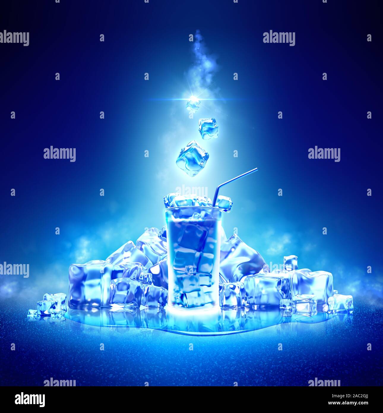 Refreshing, cool, cool background with a glass of cold water and ice ...