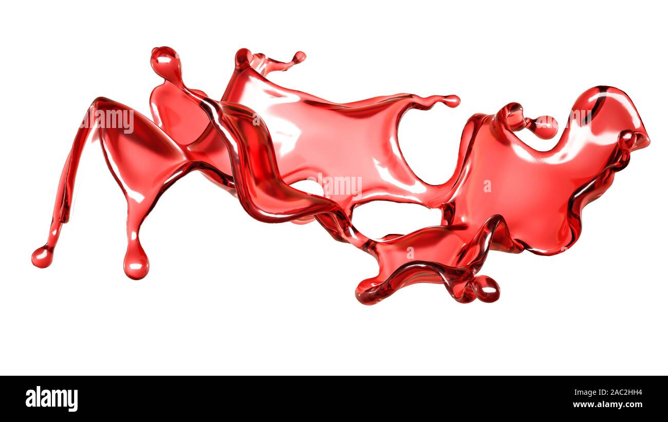 A splash of a transparent red liquid on a white background. 3d ...