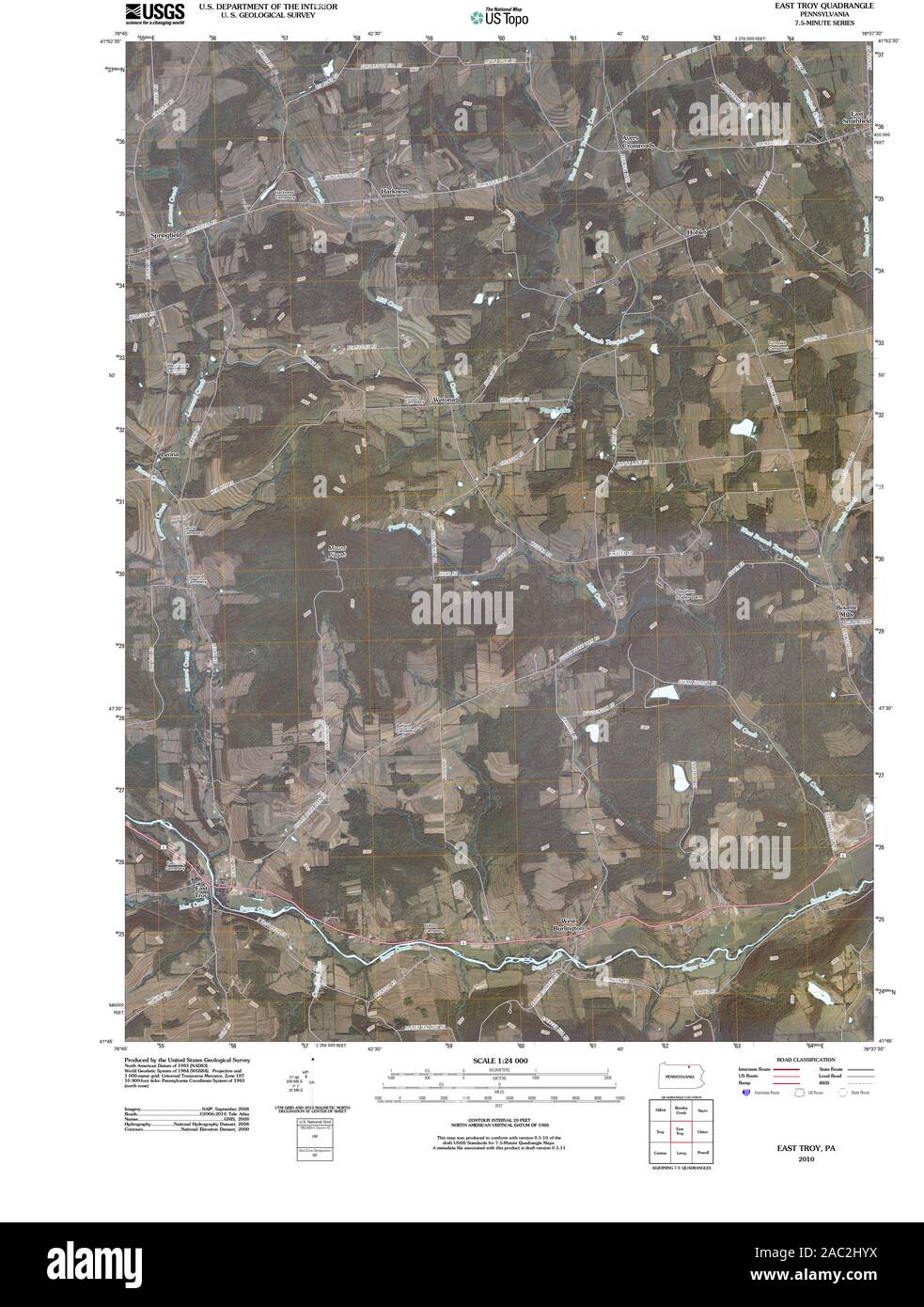 USGS TOPO Map Pennsylvania PA East Troy 20100616 TM Restoration Stock ...