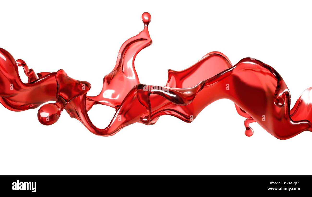 A splash of a transparent red liquid on a white background. 3d ...