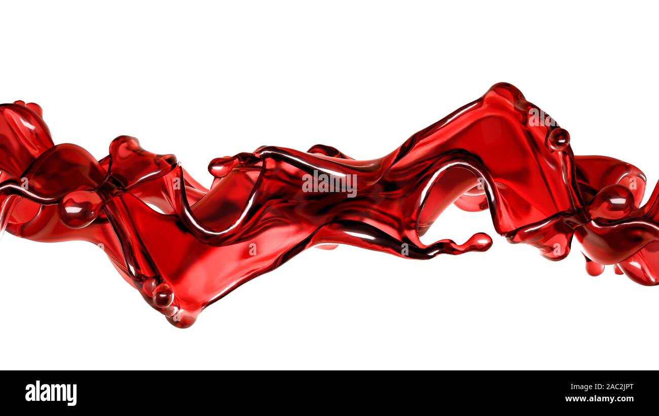 A splash of a transparent red liquid on a white background. 3d ...