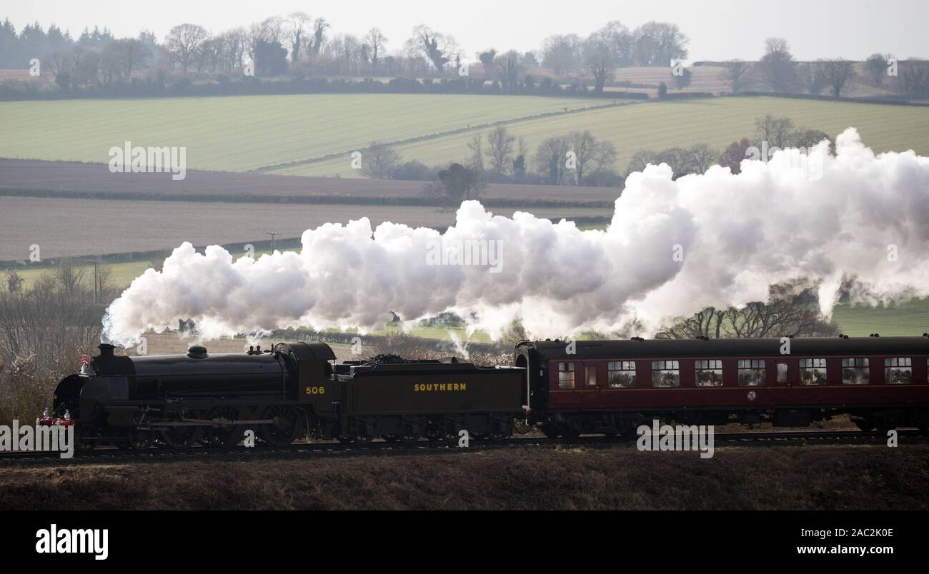 The S15 class steam locomotive 506 pulls the Santa Special along the ...