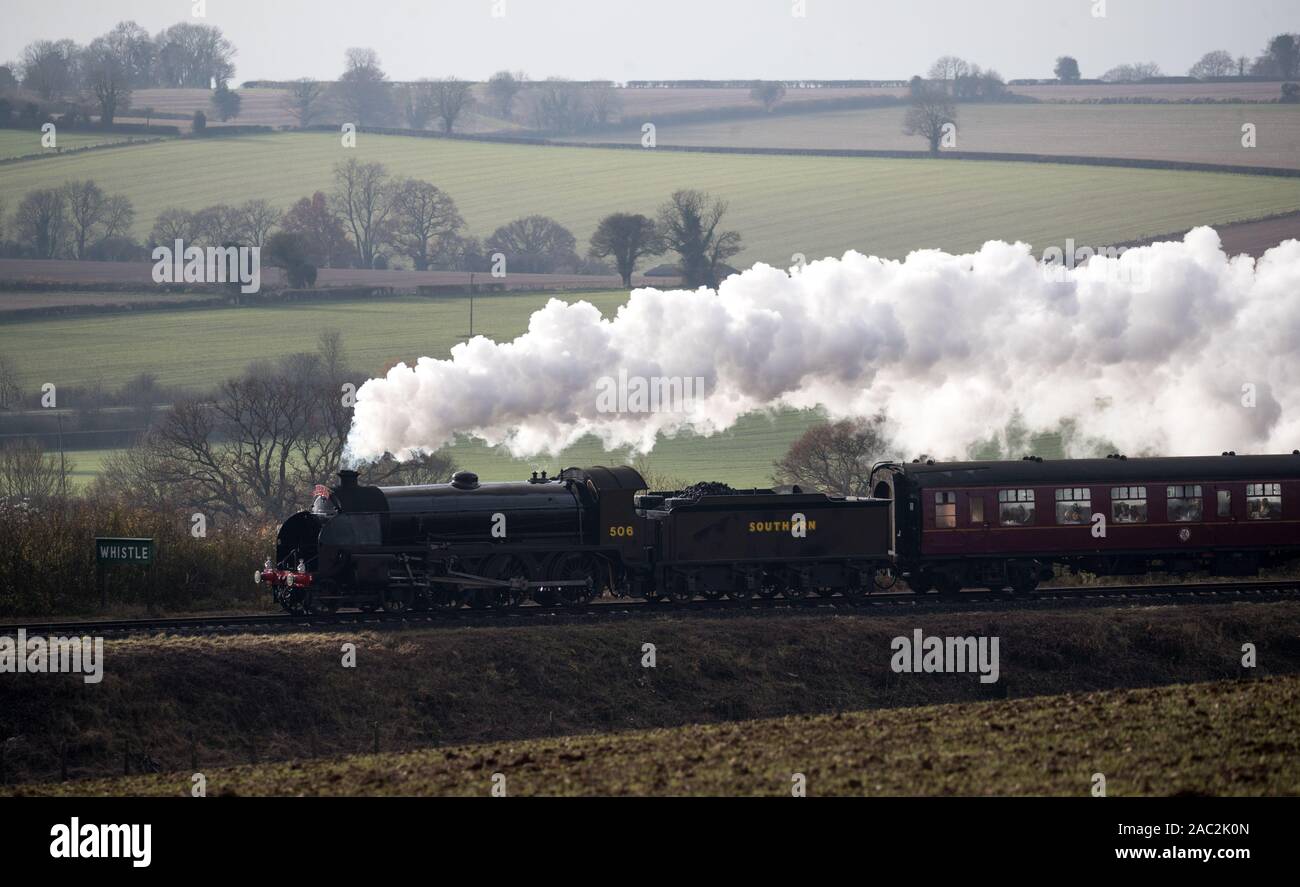 The S15 class steam locomotive 506 pulls the Santa Special along the ...