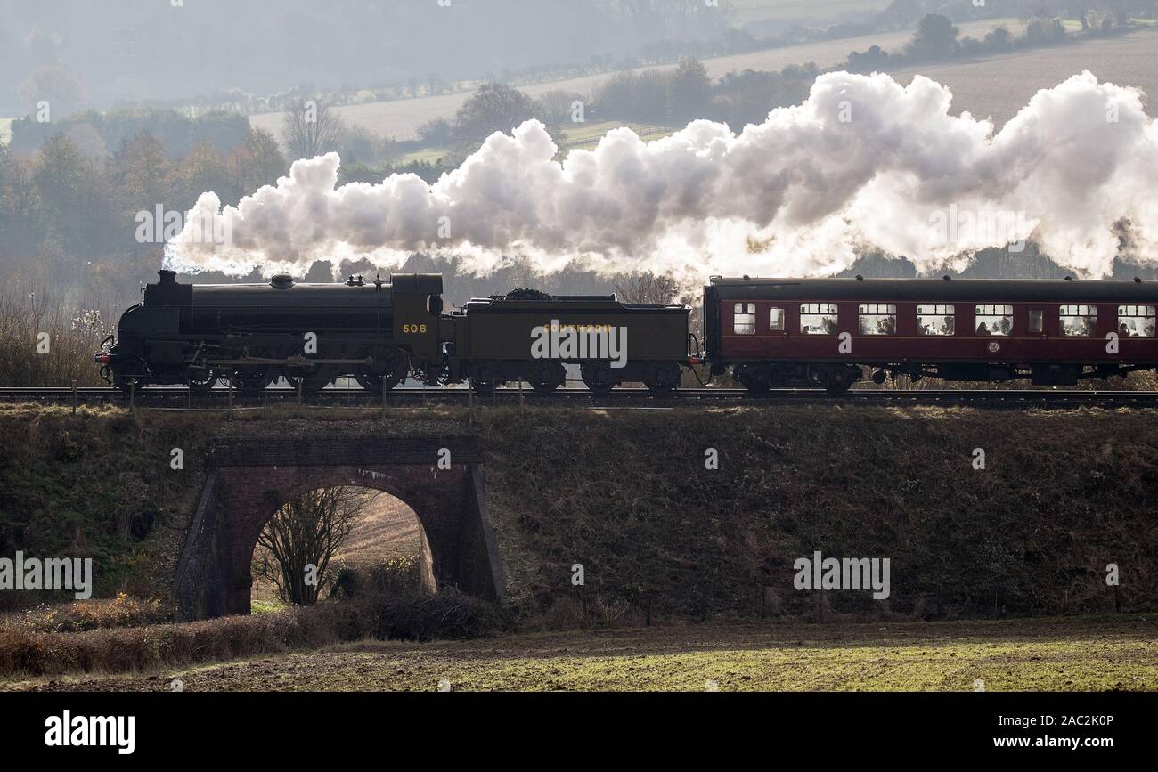 The S15 class steam locomotive 506 pulls the Santa Special along the ...