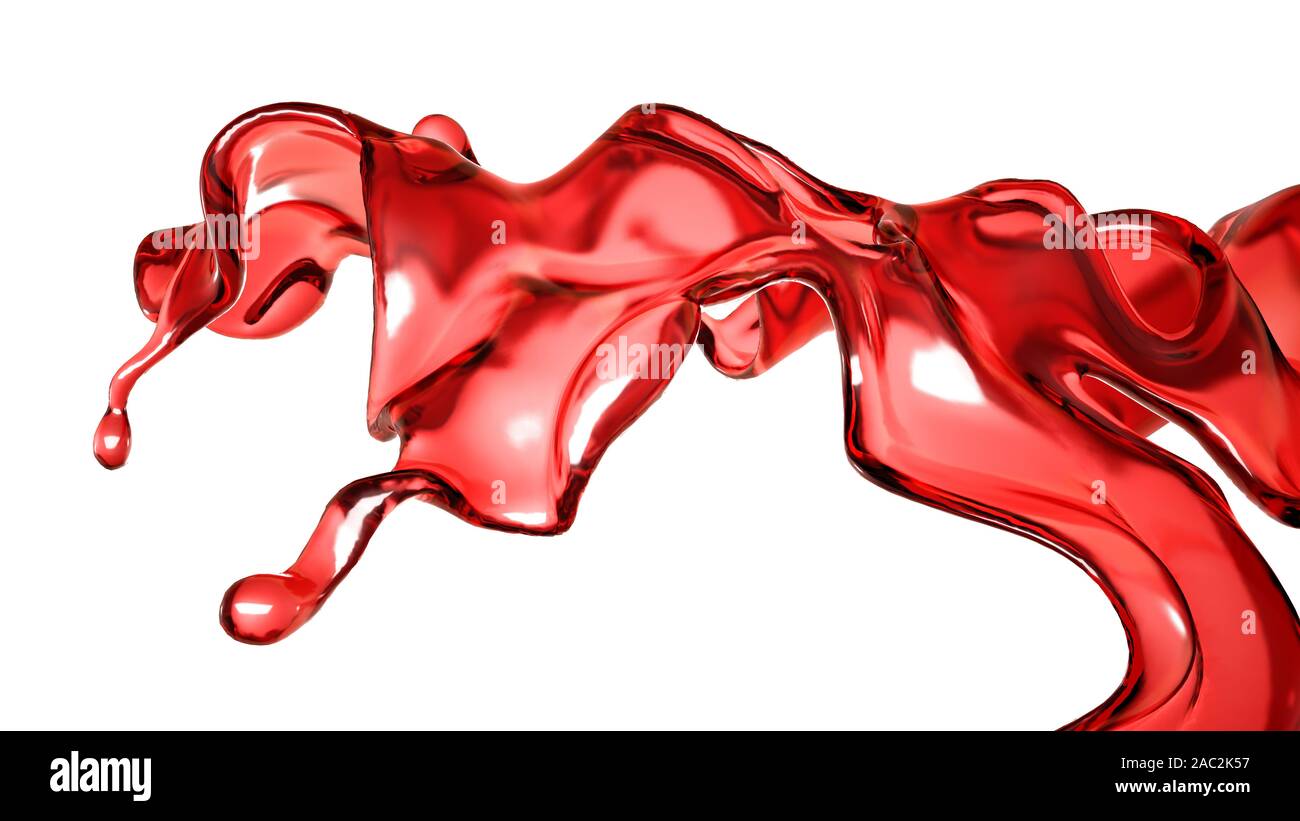 A splash of a transparent red liquid on a white background. 3d ...