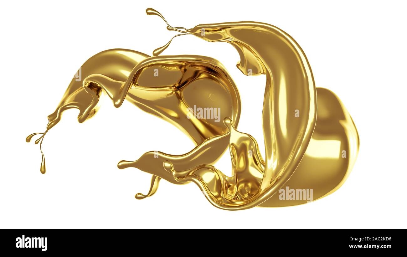 A splash of thick, golden liquid. 3d rendering, 3d illustration Stock ...