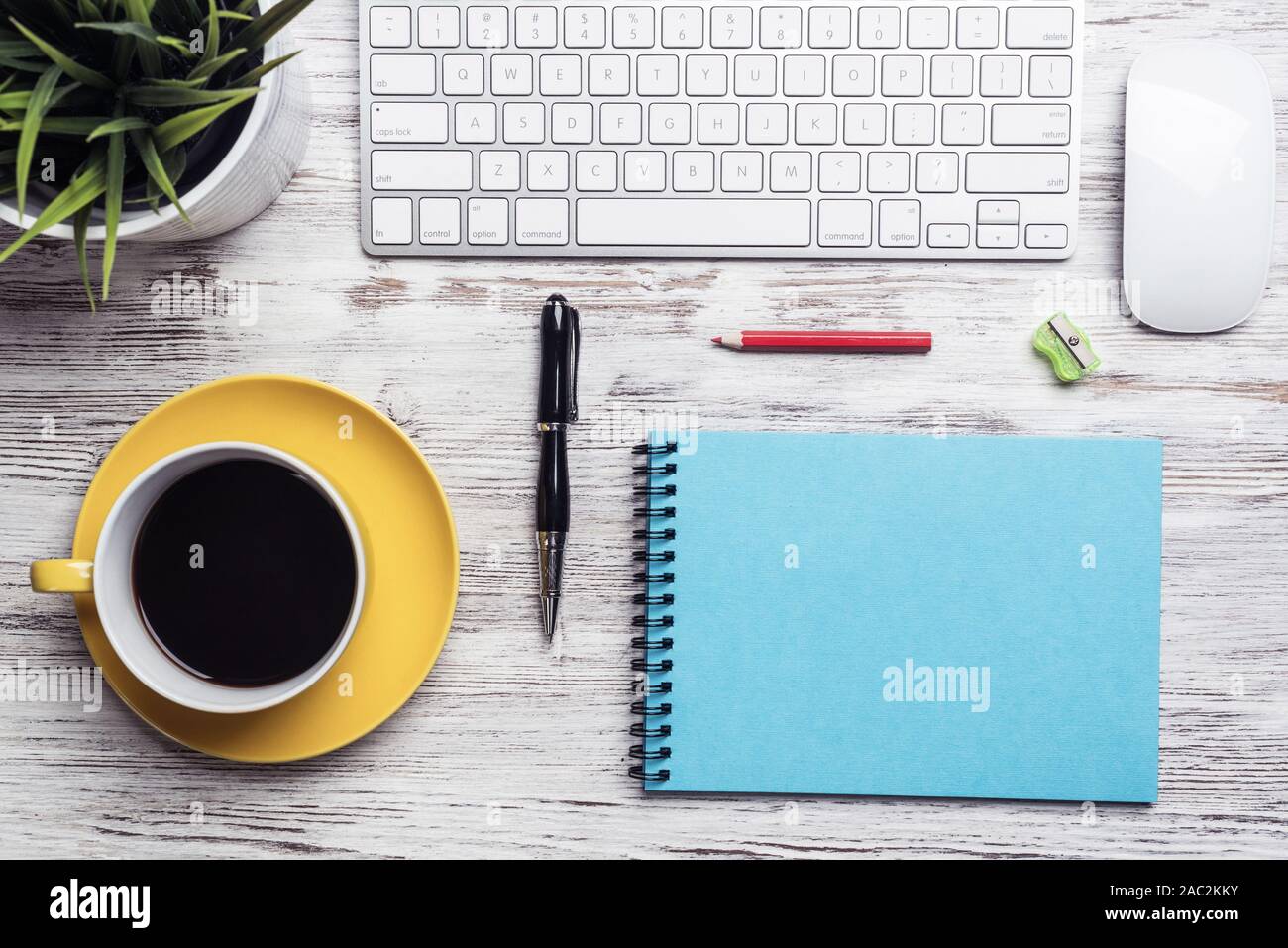 Top view conference table with office accessories Stock Photo - Alamy