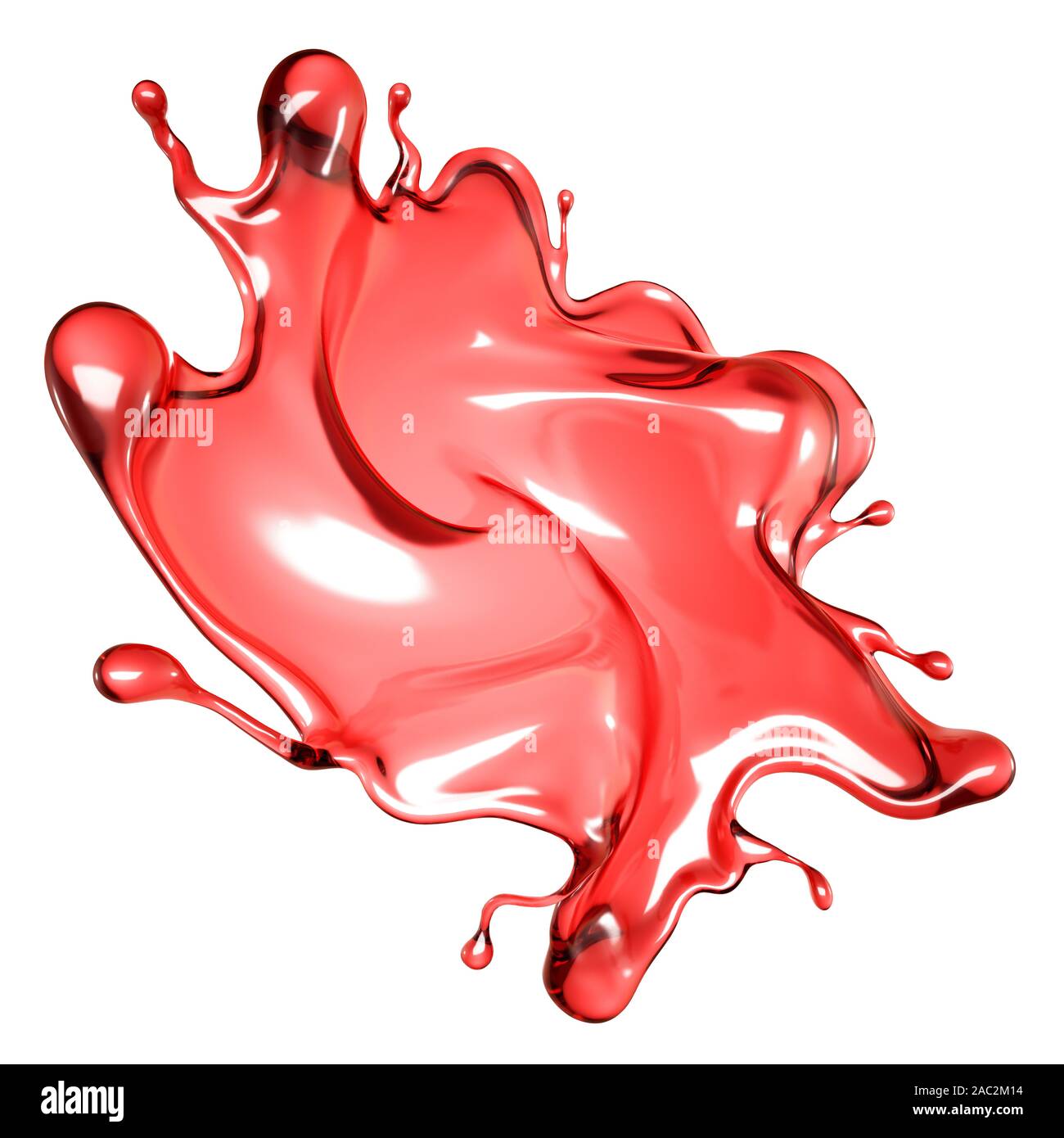 A splash of a transparent red liquid on a white background. 3d ...