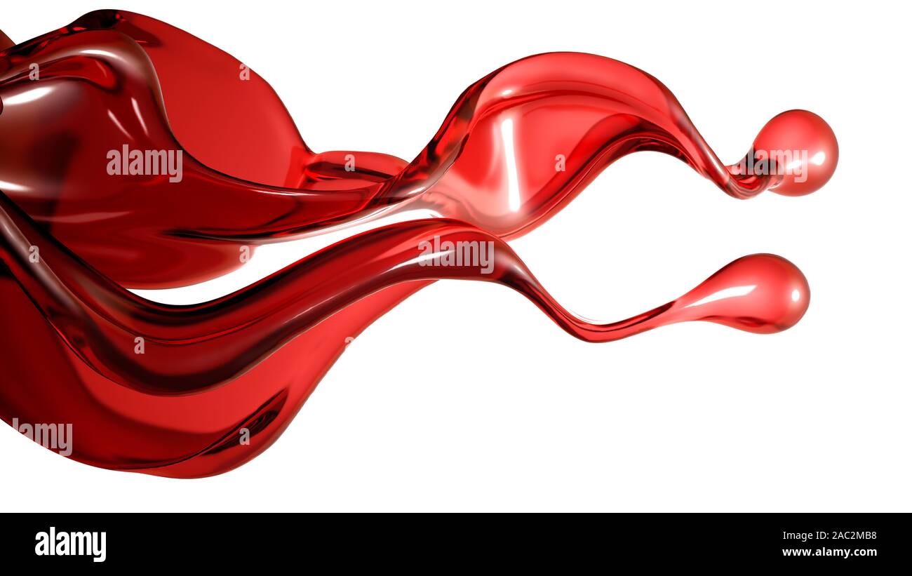 A splash of a transparent red liquid on a white background. 3d ...