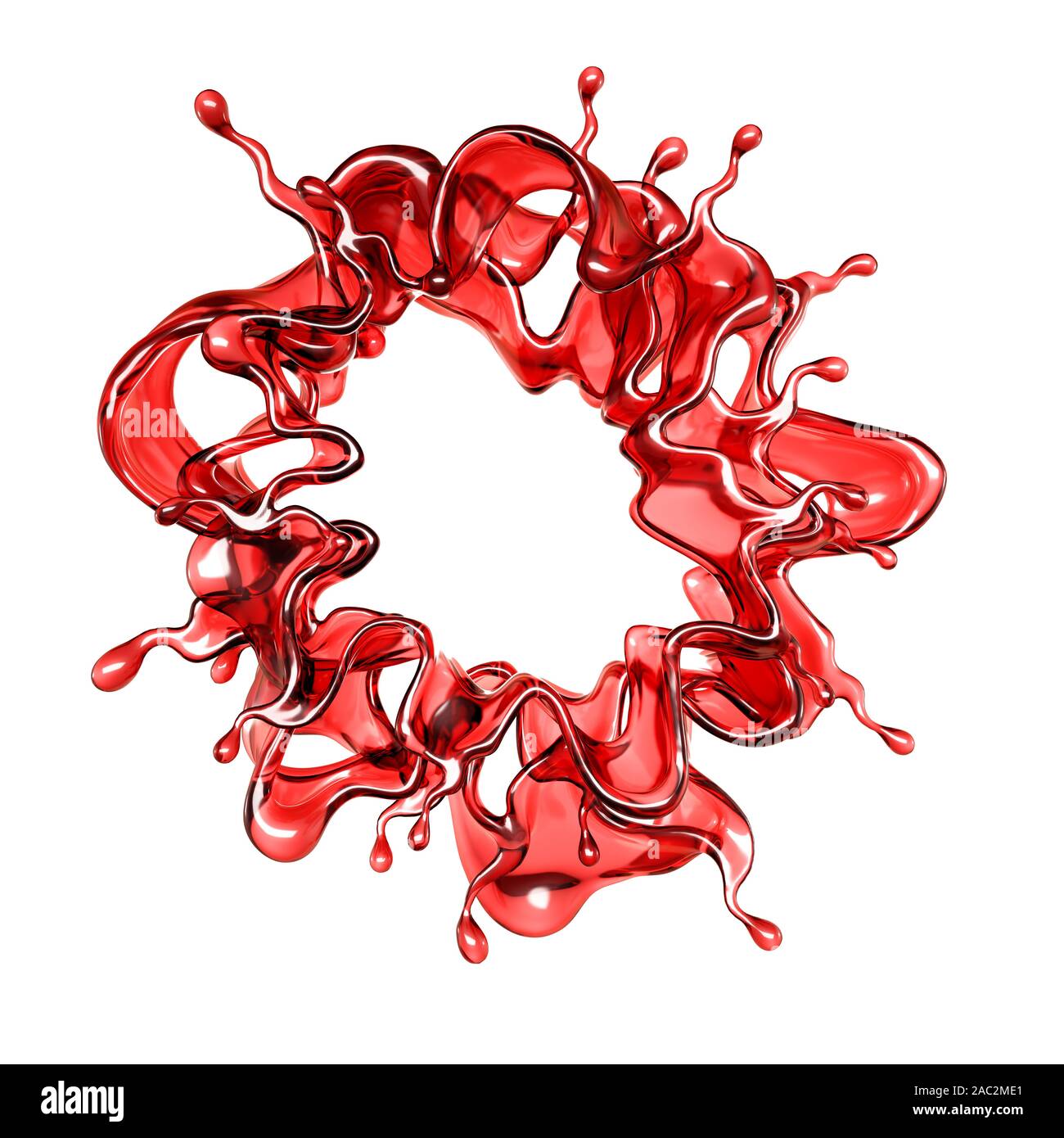 A splash of a transparent red liquid on a white background. 3d ...