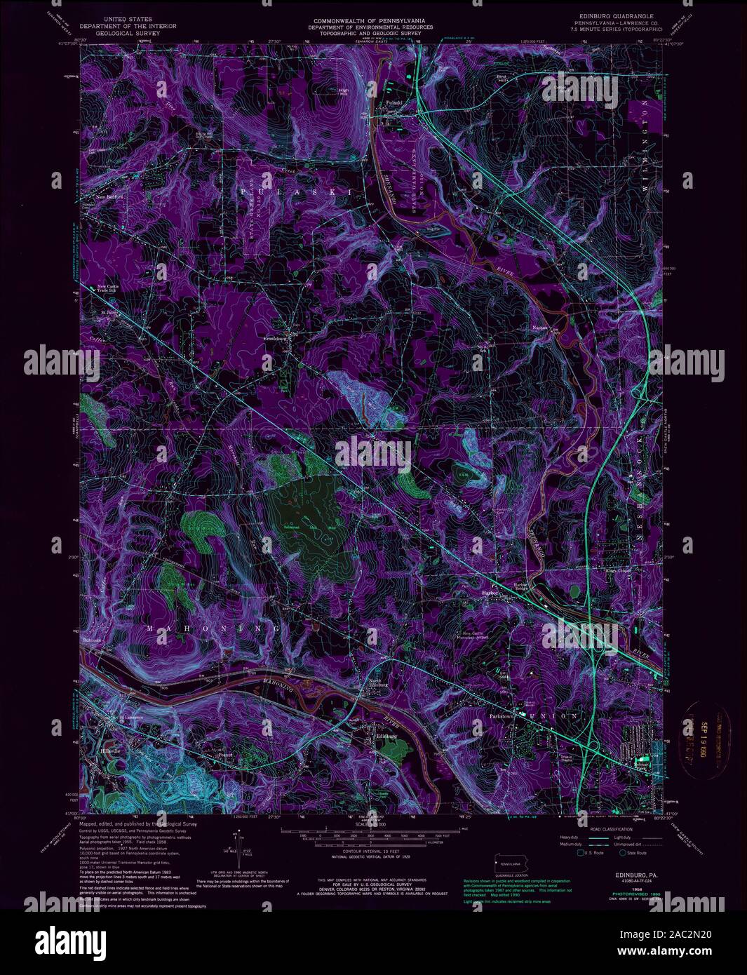 USGS TOPO Map Pennsylvania PA Edinburg 223346 1958 24000 Inverted ...