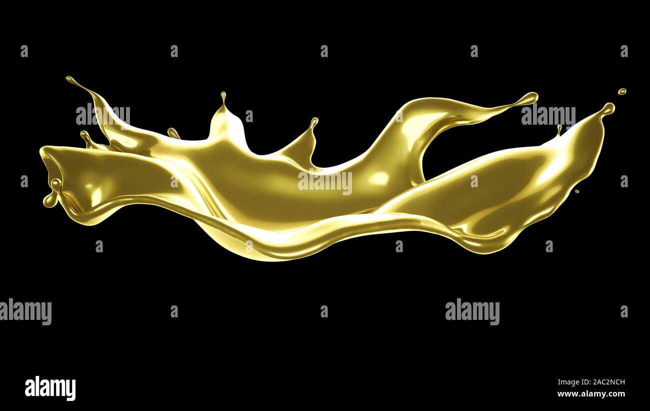 A splash of thick, golden liquid. 3d rendering, 3d illustration Stock ...