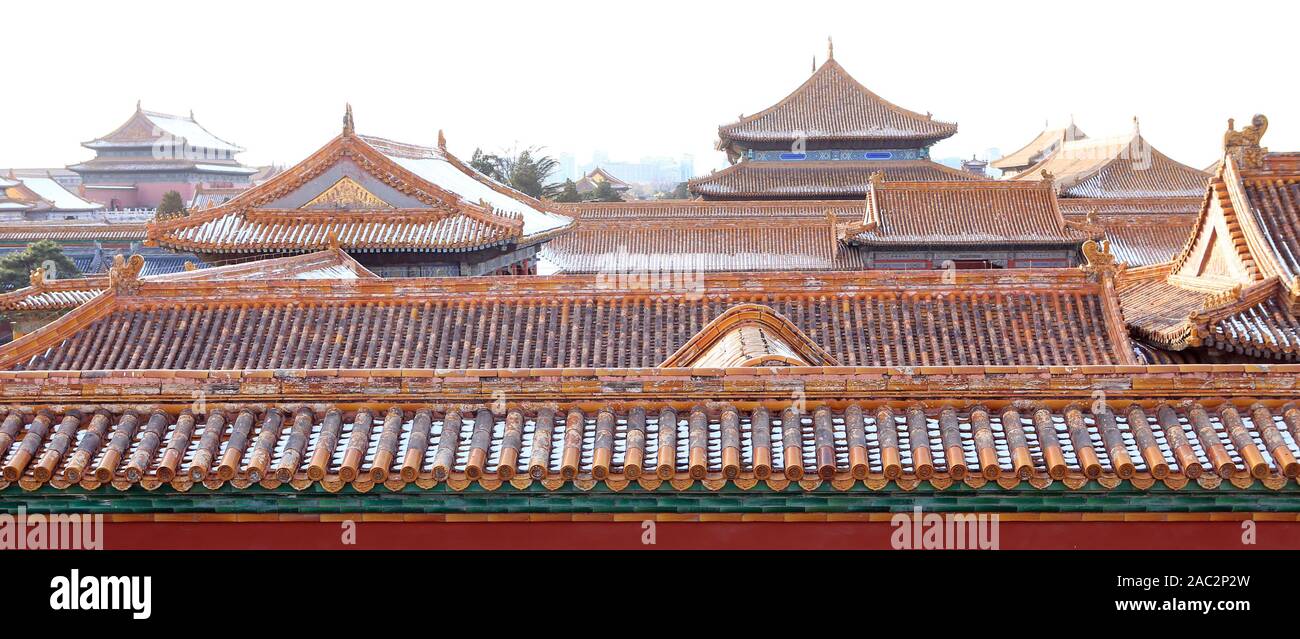 The roofs of the halls are covered with snow at the Forbidden City ...