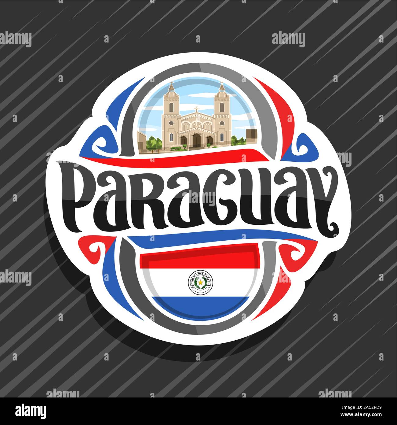 Vector logo for Paraguay country, fridge magnet with paraguayan flag ...