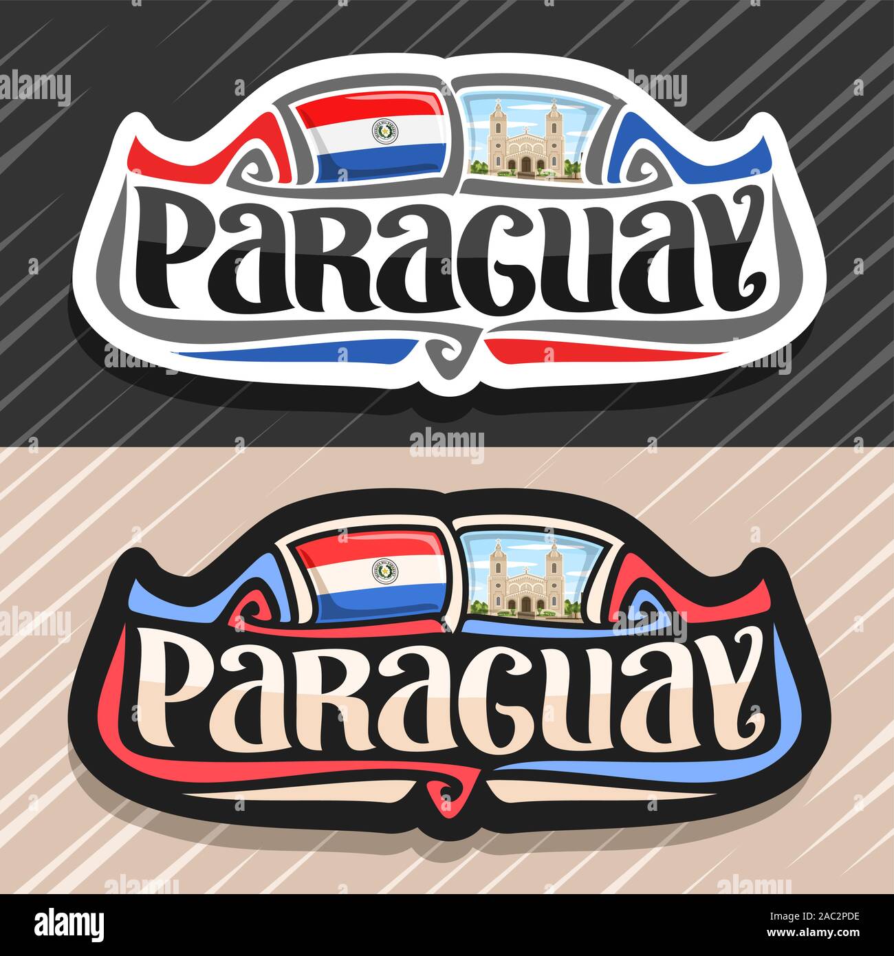 Vector logo for Paraguay country, fridge magnet with paraguayan flag ...