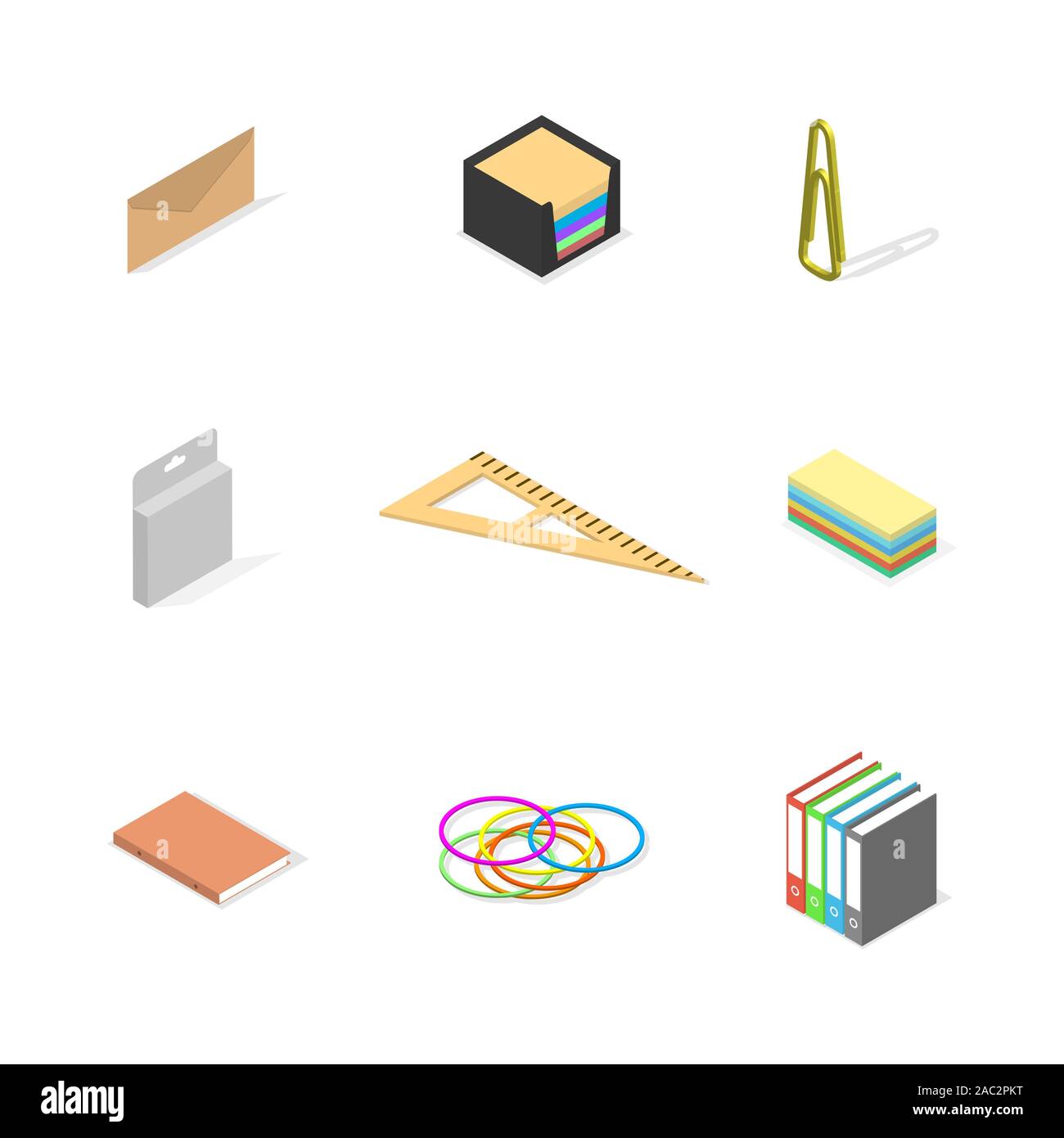 Set of icons isolated on white background, office and school. Flat 3d ...