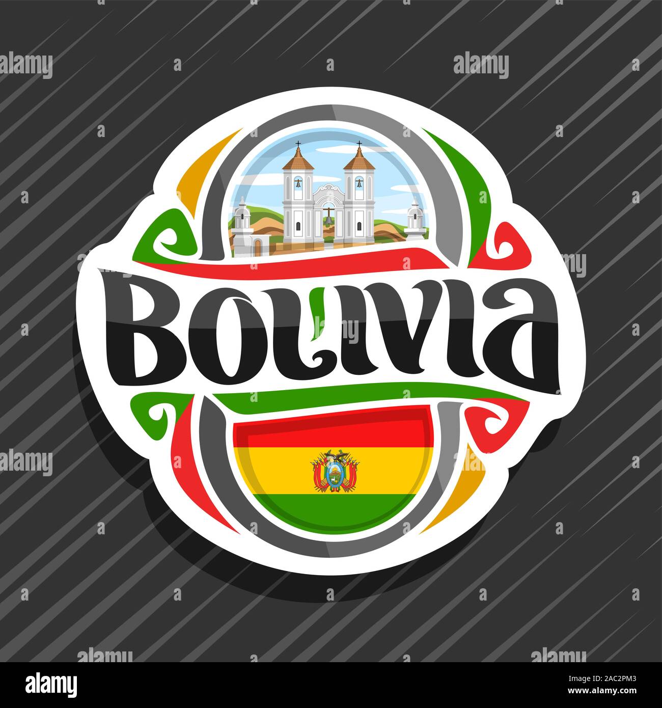 Vector logo for Bolivia country, fridge magnet with bolivian flag ...