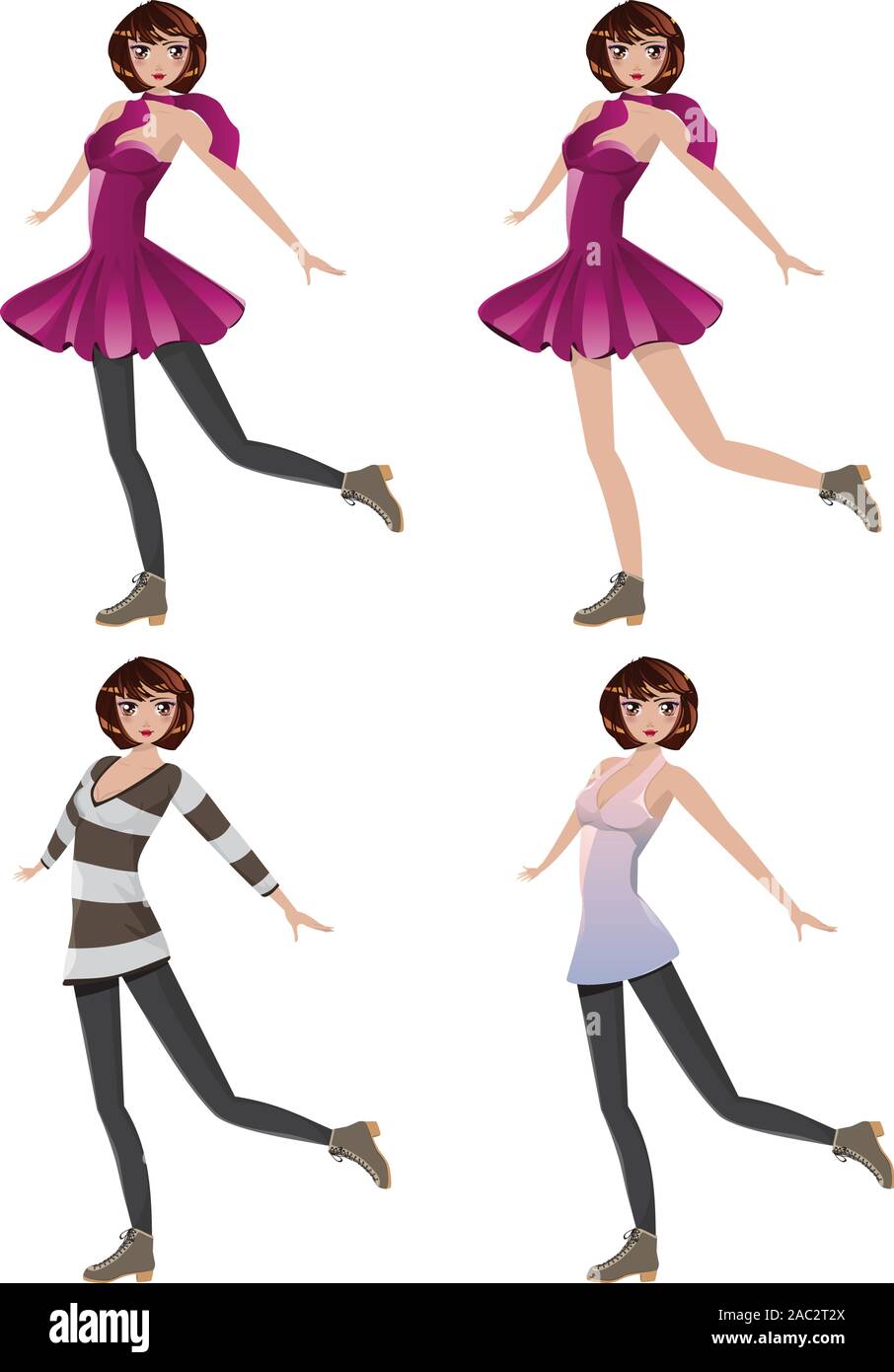 Cartoon fashion girl in various casual outfits Stock Vector Image & Art ...