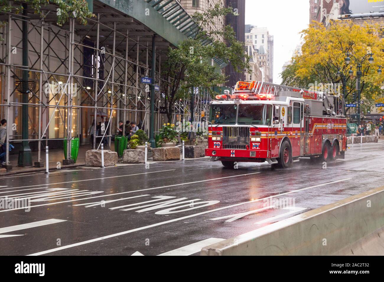 Fire Engine truck, 6th avenue, Herald Square, New York City, United ...