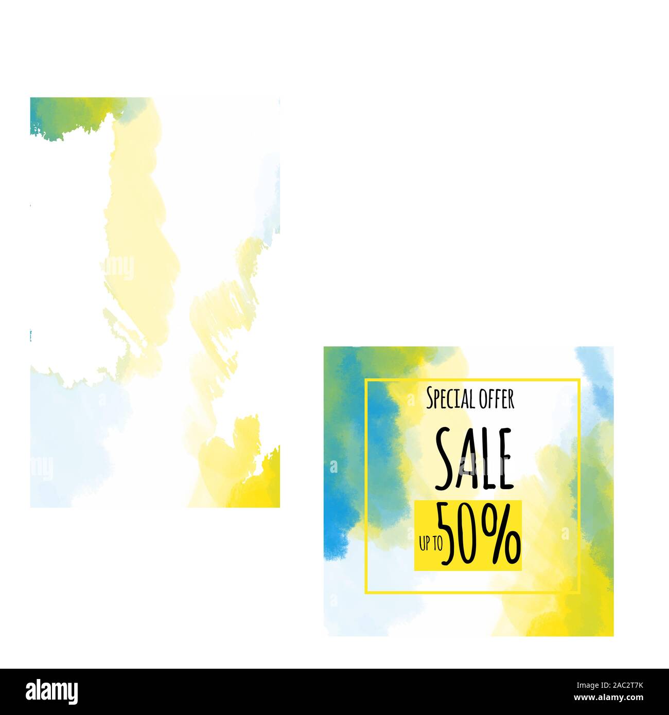 Set abstract template frame watercolor effect blue and yellow color ...