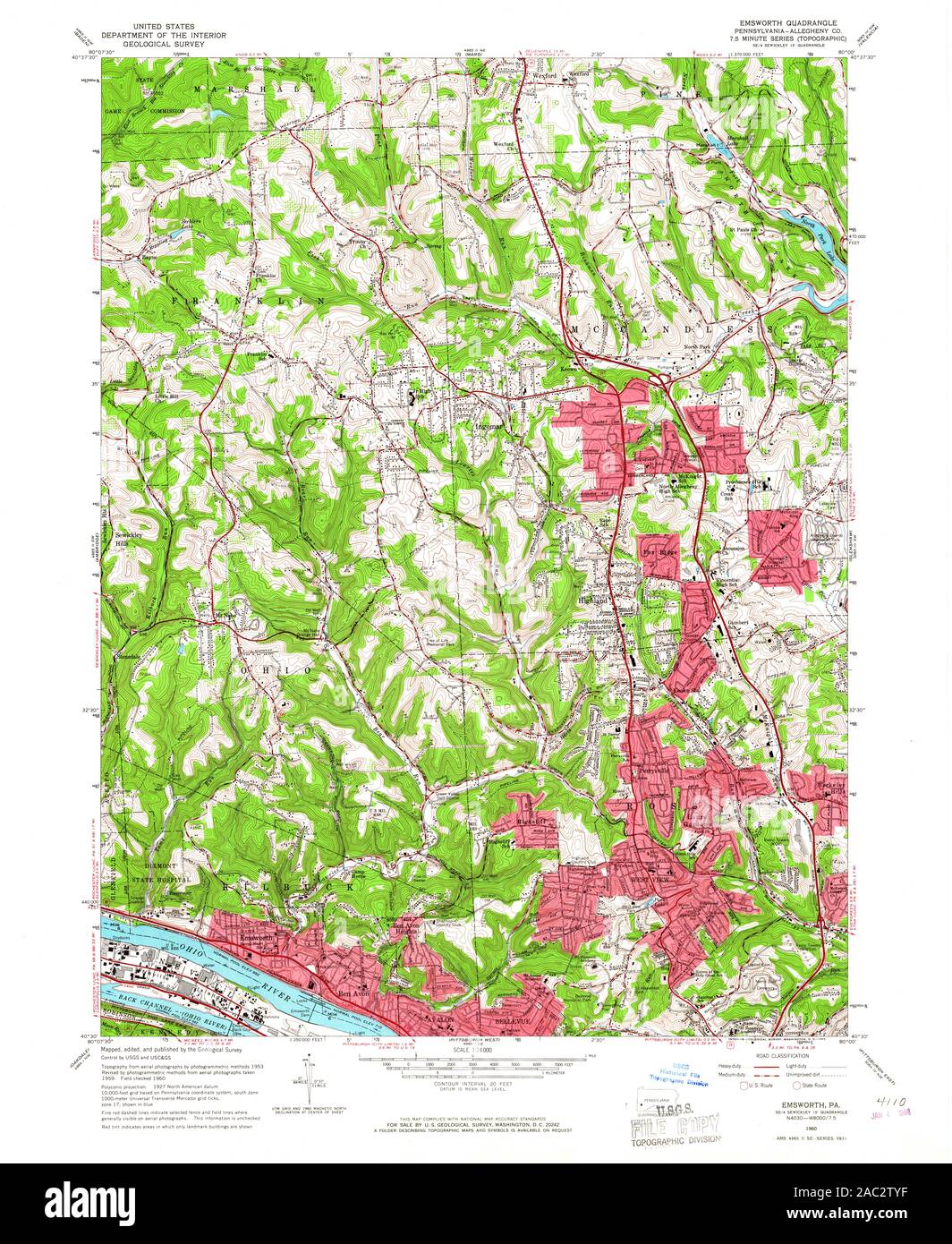 USGS TOPO Map Pennsylvania PA Emsworth 172614 1960 24000 Restoration ...