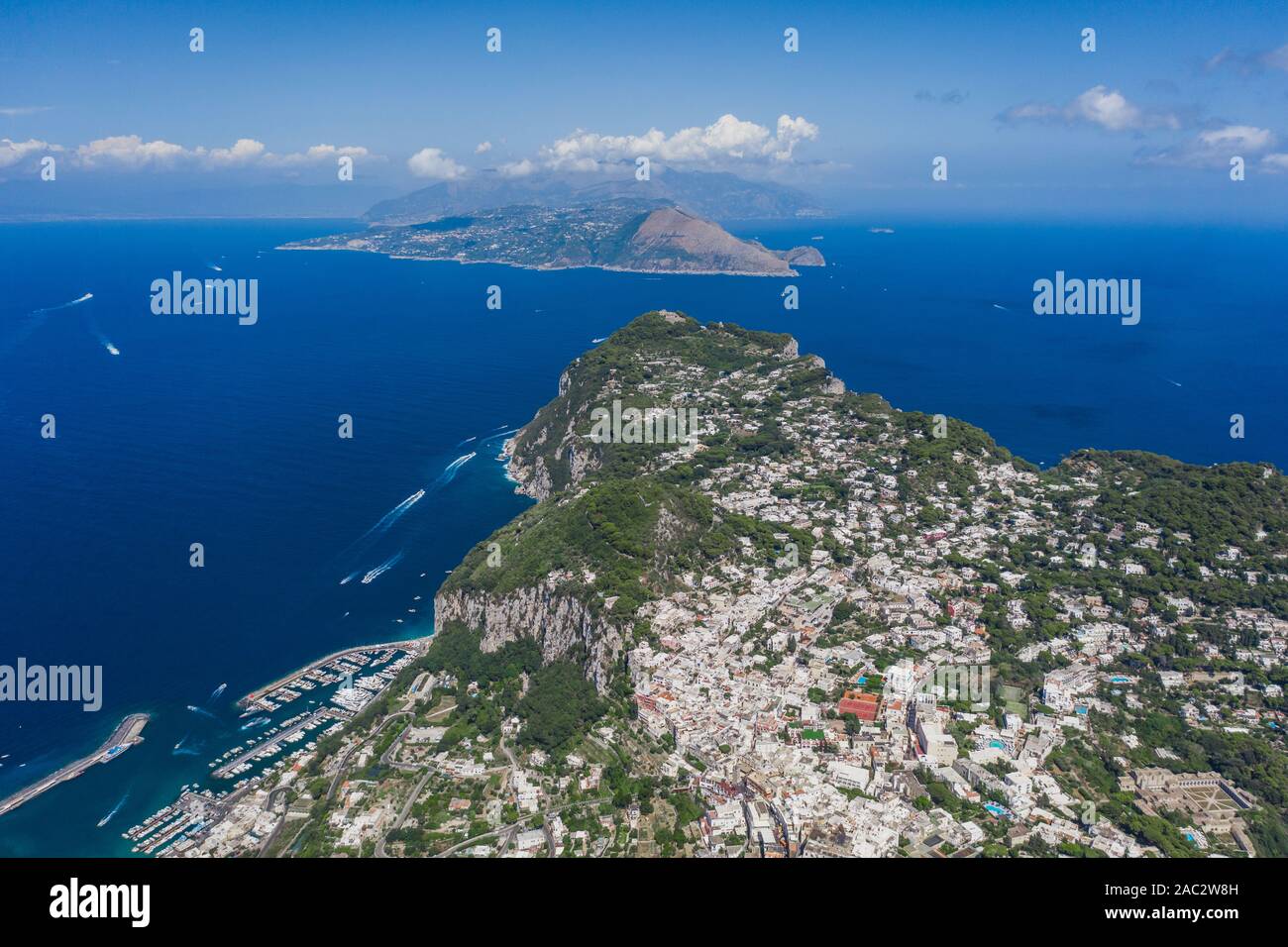 Aerial drone shot view of east Capri Island with sorrento Peninsula ...