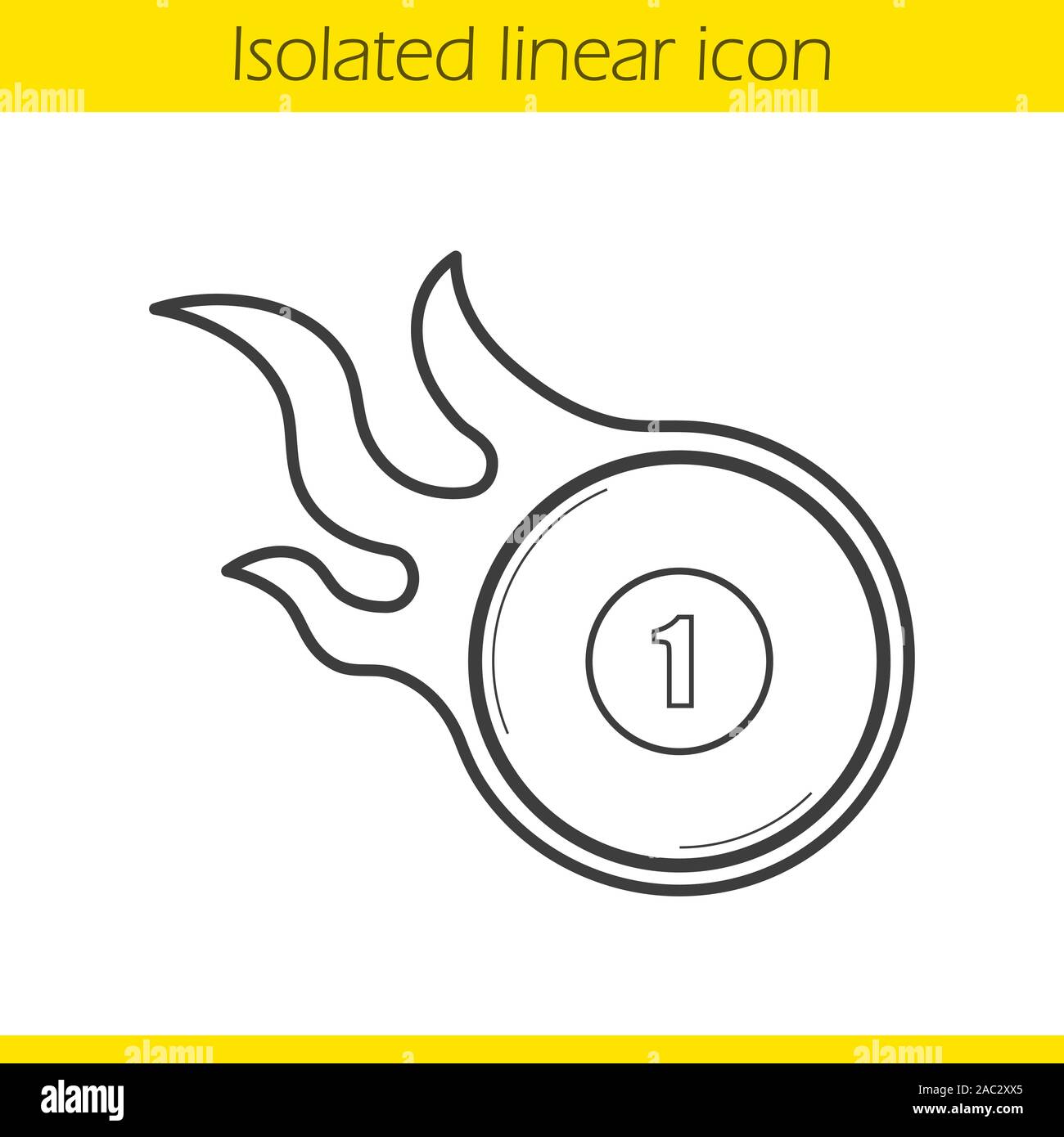 Burning billiard ball linear icon. Thin line illustration. Number 1 ...