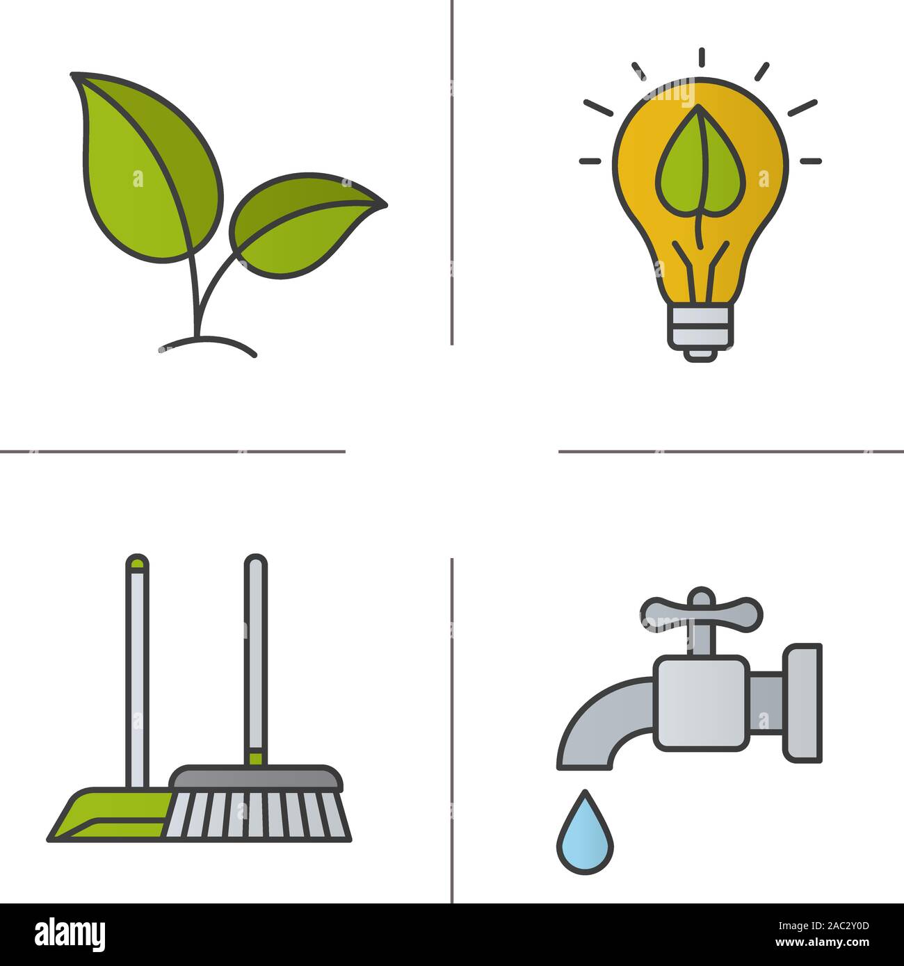Environment protection color icons set. Ecology sign, cleaning service ...