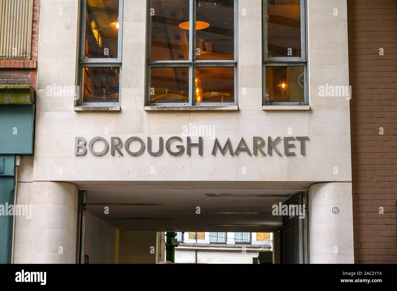 LONDON - SEPTEMBER 27, 2019: Sign above an entrance archway to Borough ...