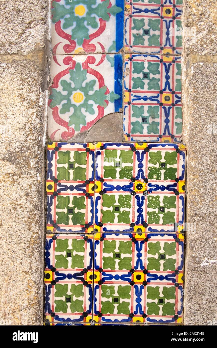 Detail of tiles in Porto, Portugal. Famous for their tile work, known ...