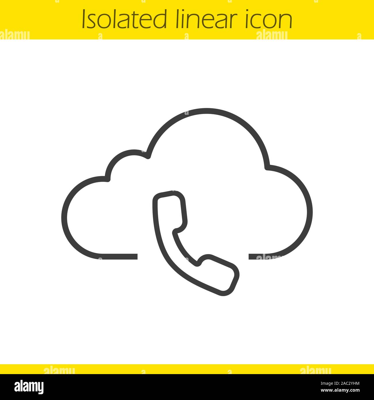 Cloud computing call center linear icon. Handset thin line illustration. Web storage support ...