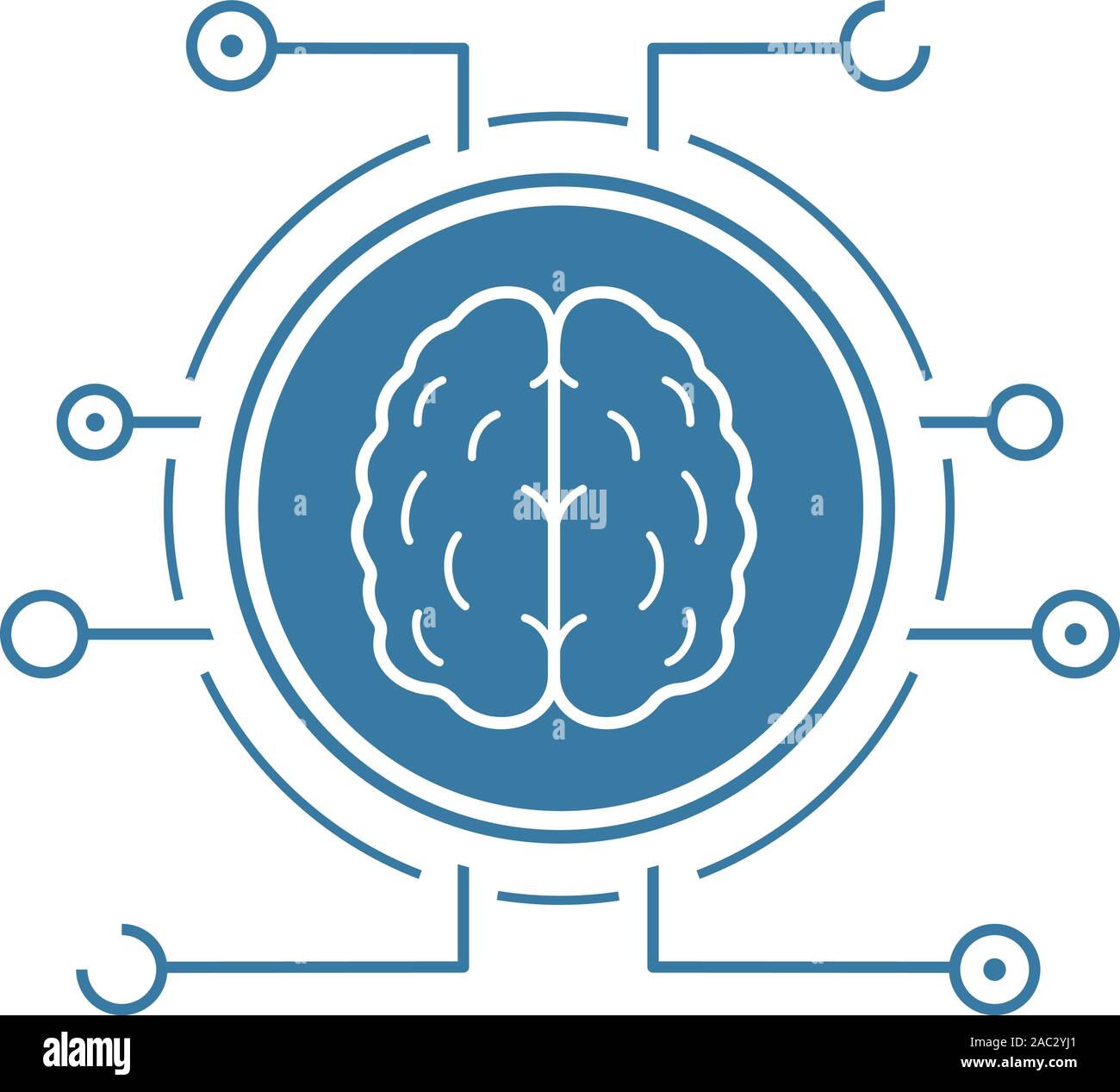 Neural networks icon. Blue silhouette symbol. Human brain in microchip pathways. Artificial ...