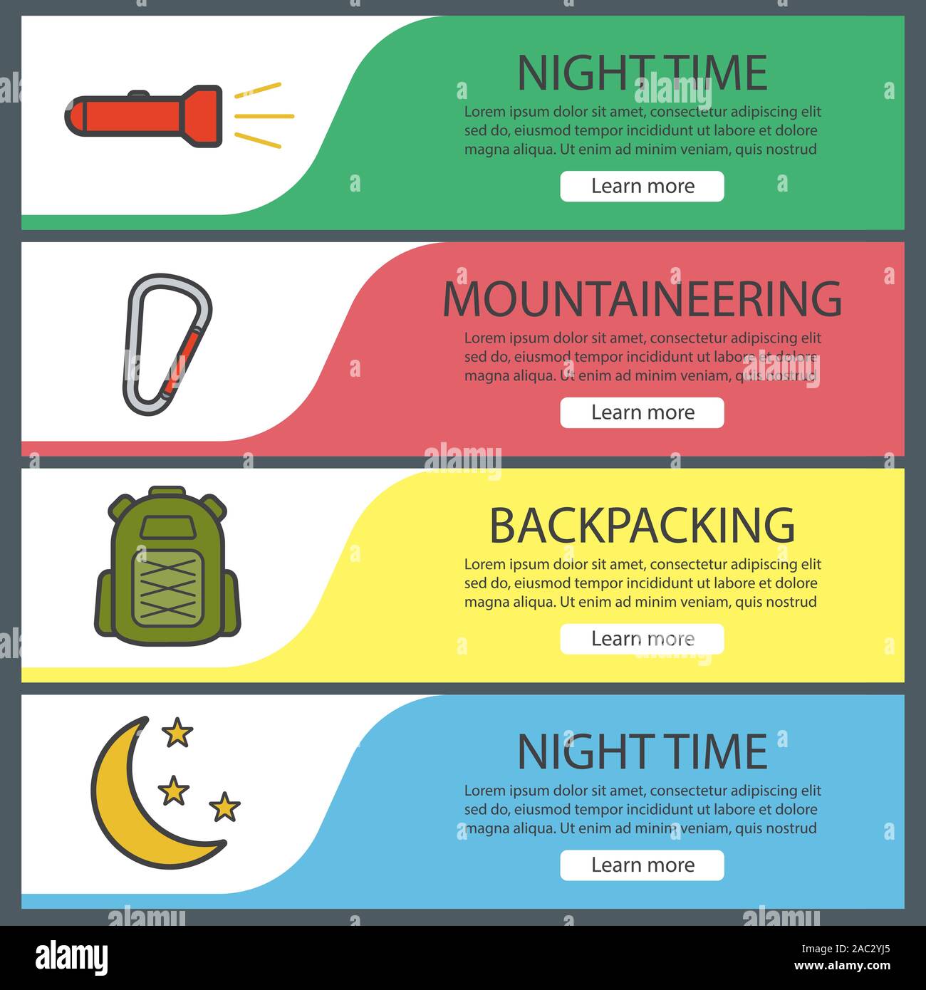 Hiking and mountaineering banner templates set. Easy to edit ...