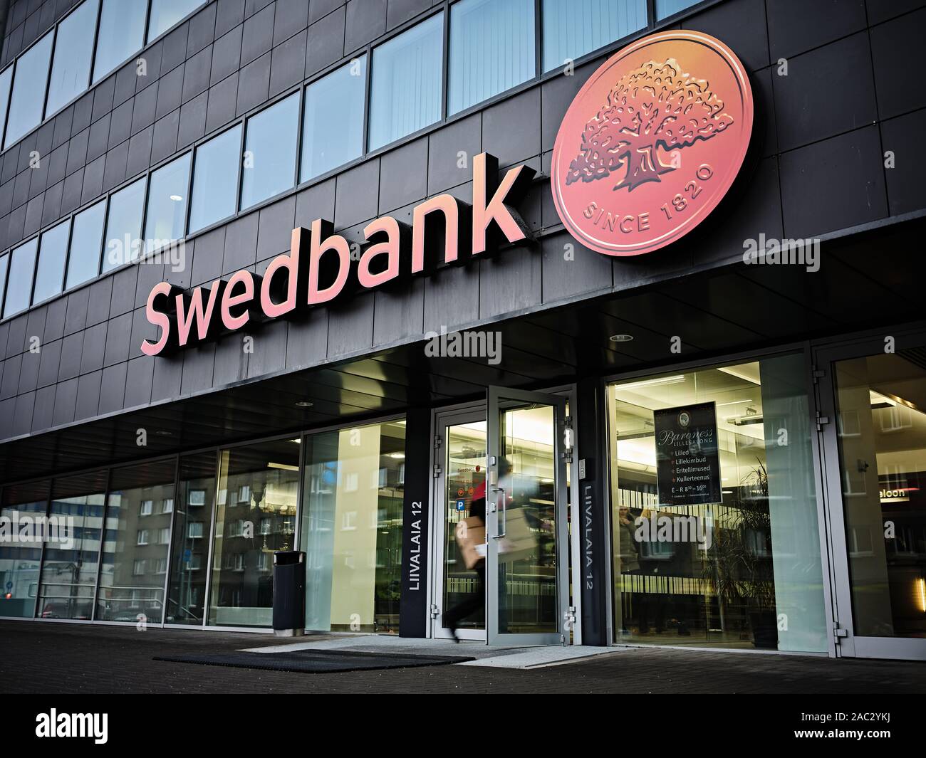 Swedish bank (Swedbank) logo seen on Swedbank Estonia headquarters ...